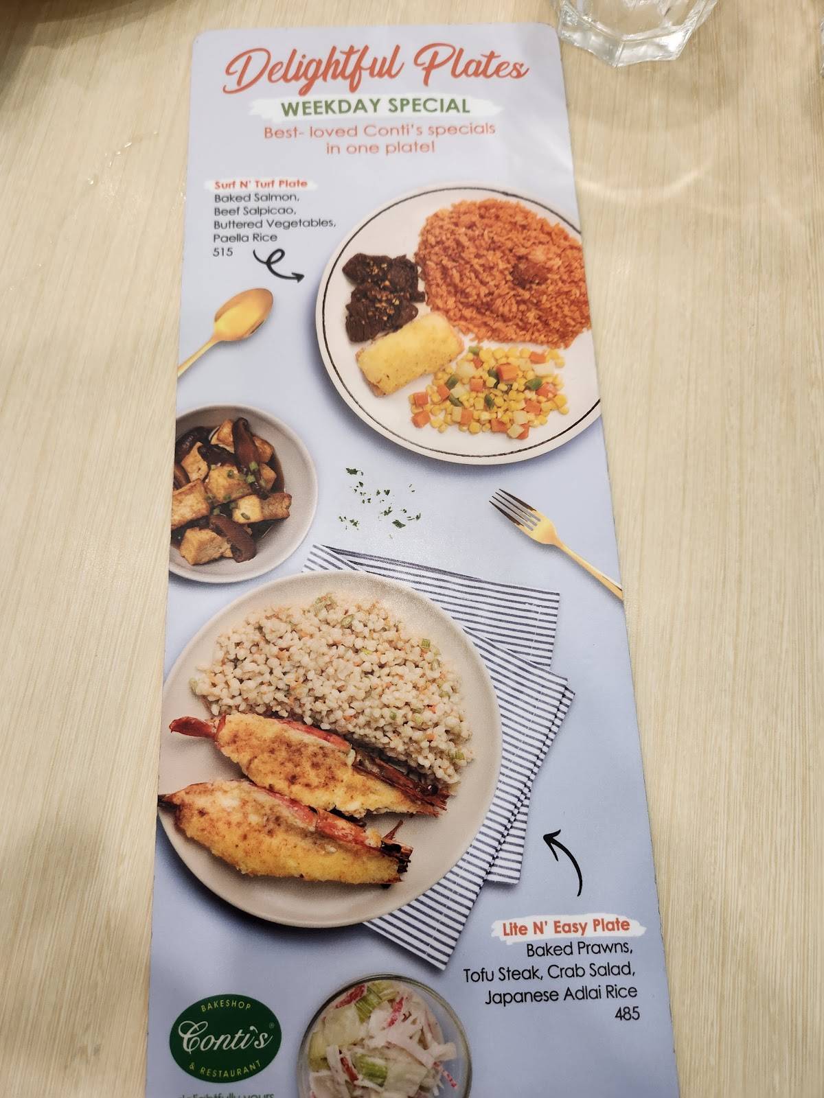 Menu at Conti's Bakeshop and Restaurant, Quezon City, The Block