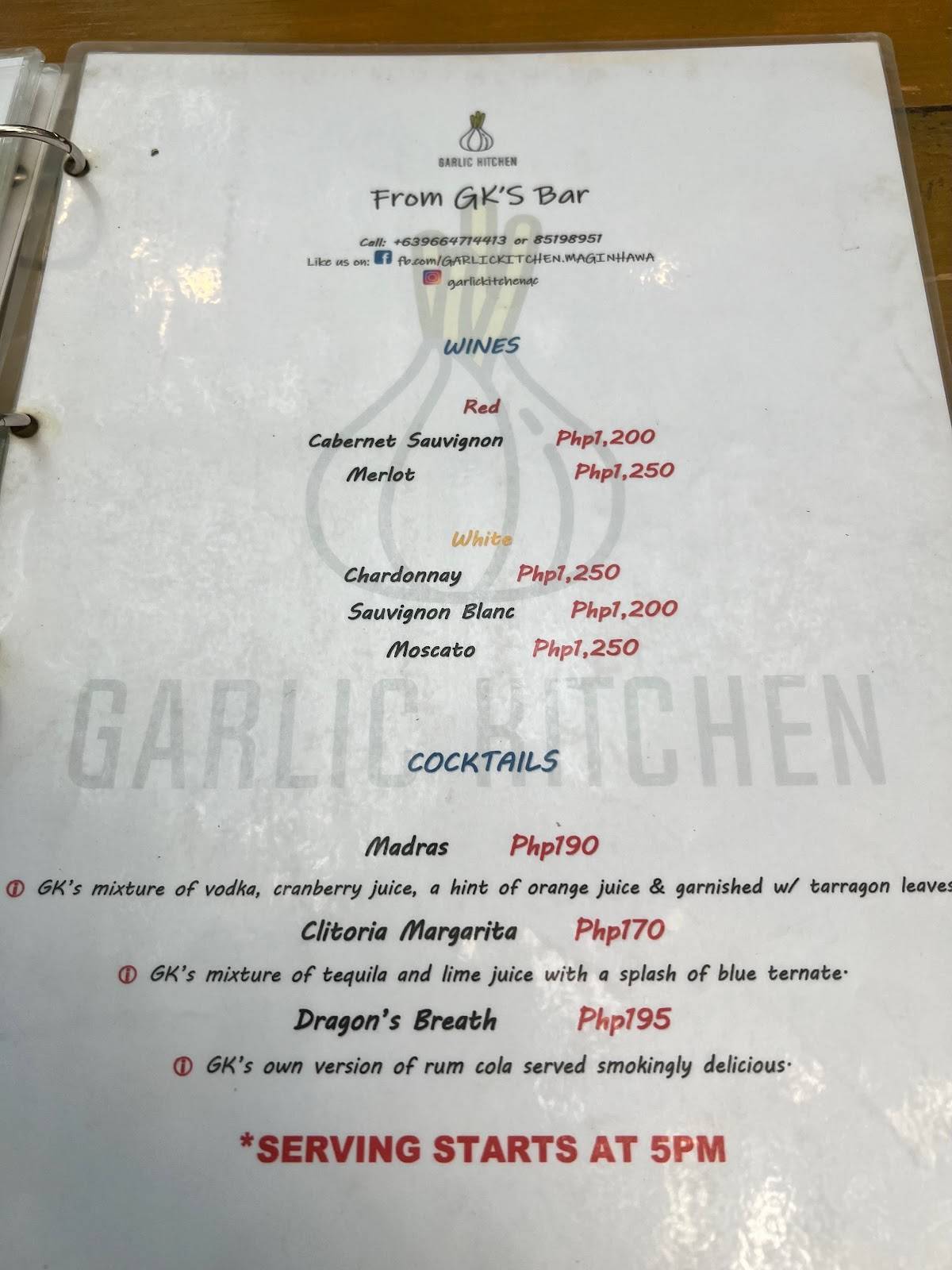 Menu at Garlic Kitchen restaurant, Quezon City