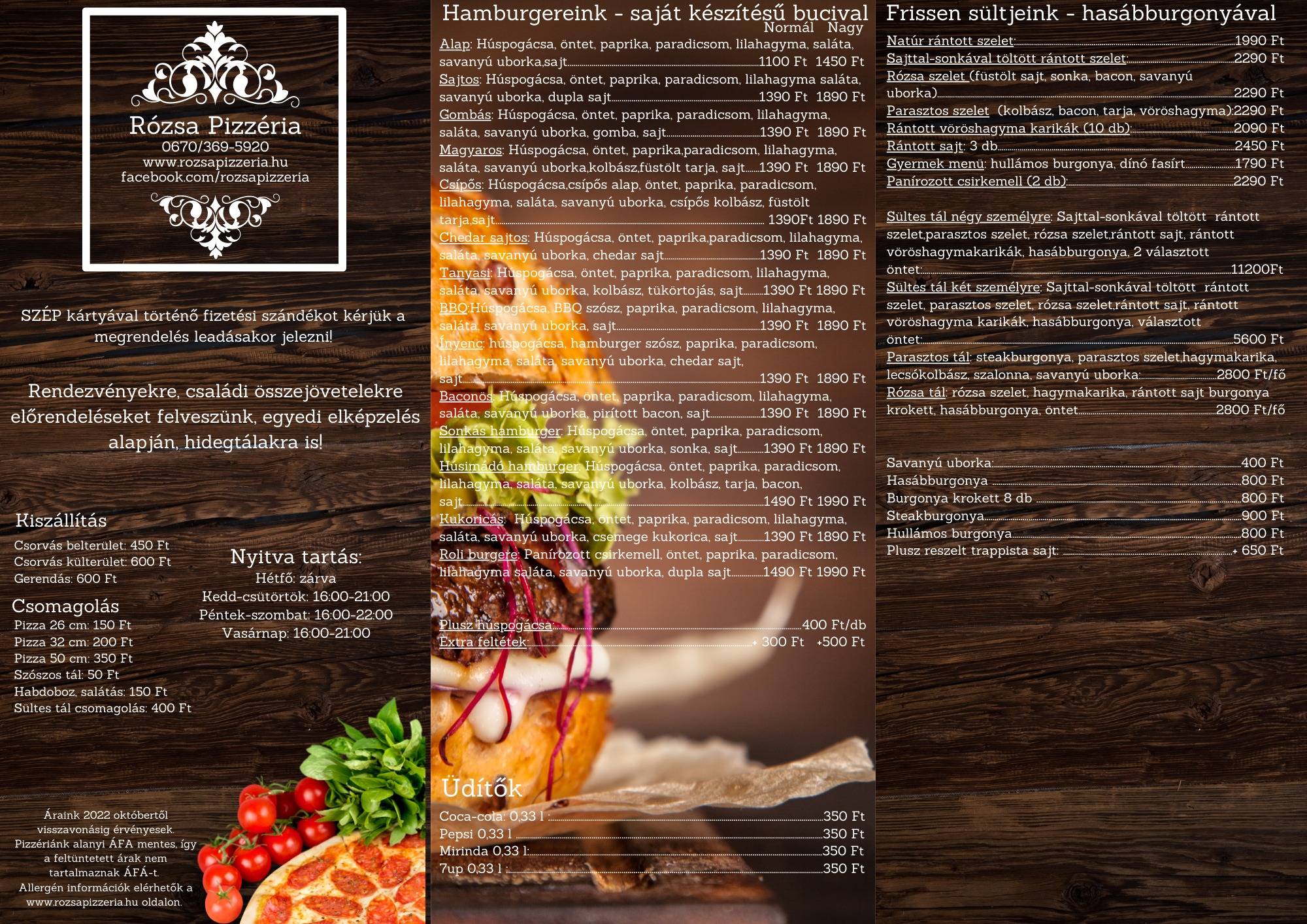 Menu at Rózsa Pizzéria pizzeria, Gerendás