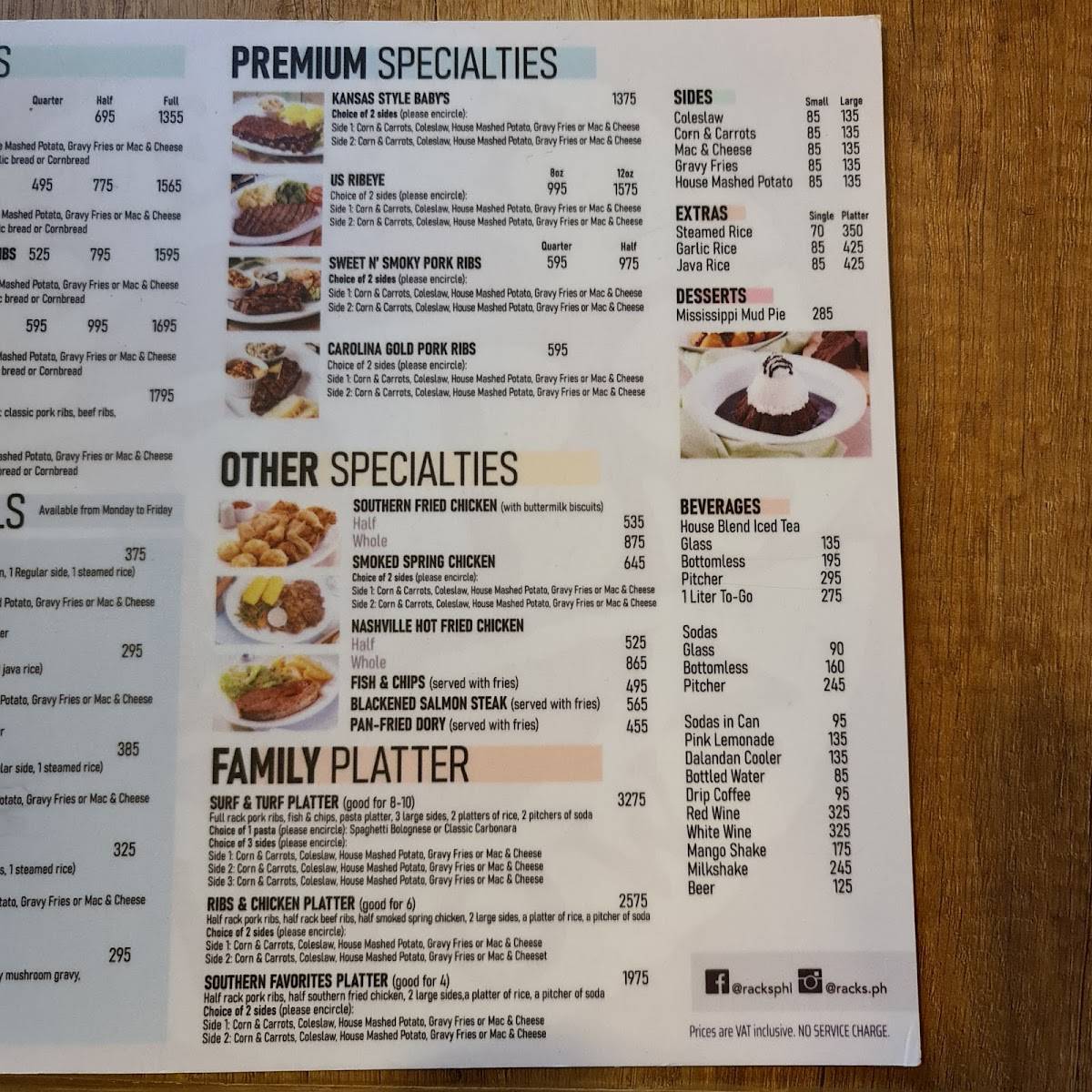 Menu at Racks restaurant, Taguig, The Fort Strip