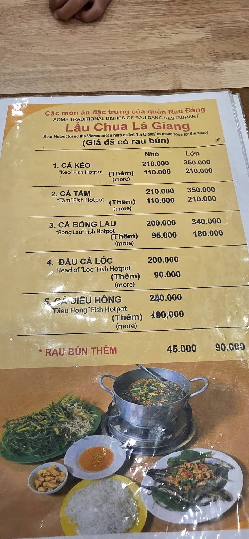 Menu at RAU ĐẮNG Lẩu cá bống kèo restaurant, Ho Chi Minh City