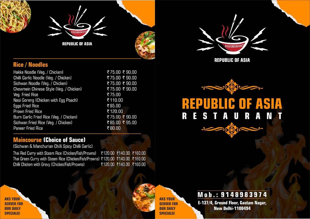 Menu at REPUBLIC OF ASIA RESTAURANT, New Delhi