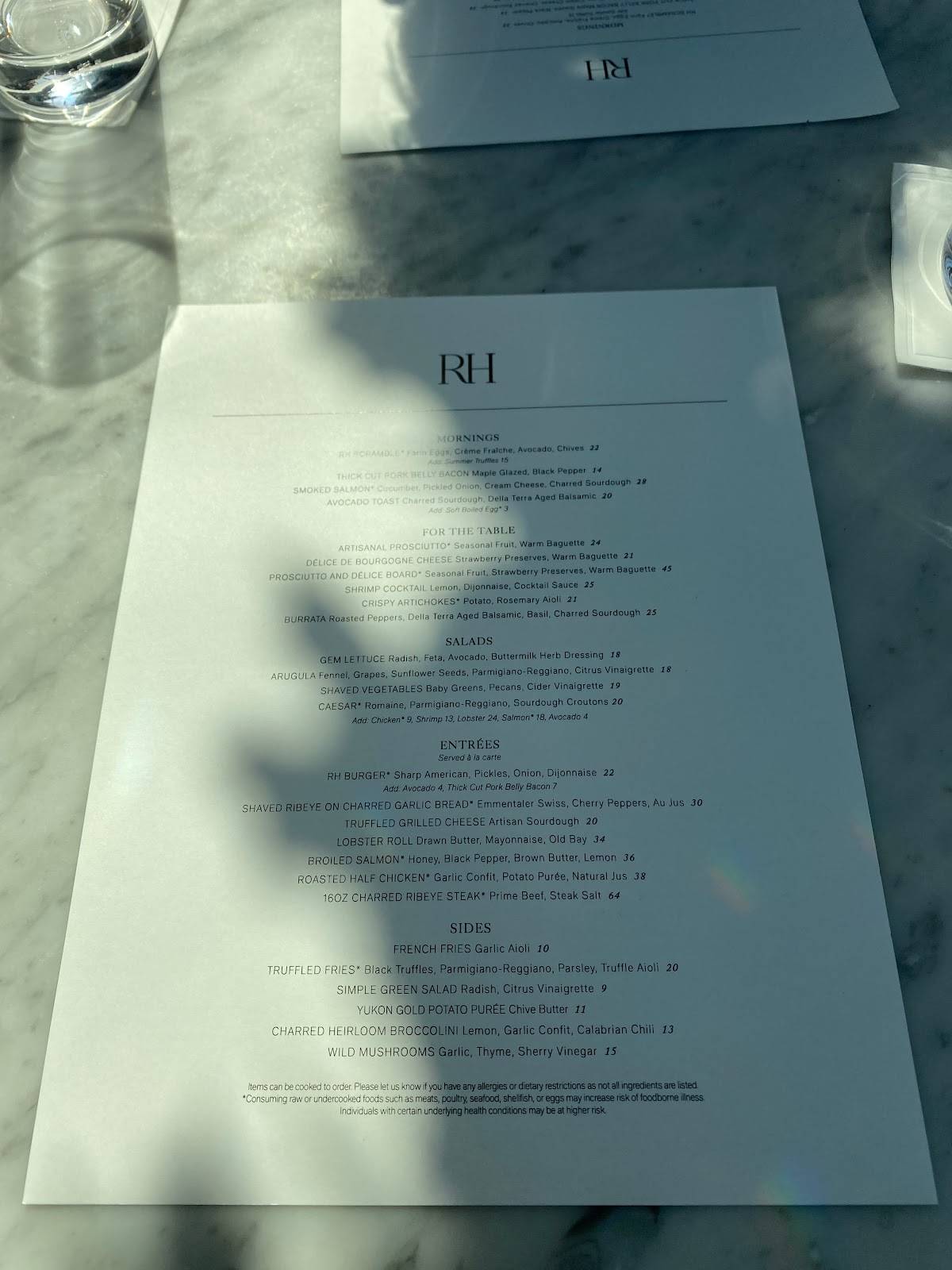 Menu at RH Rooftop Restaurant Minneapolis, Edina