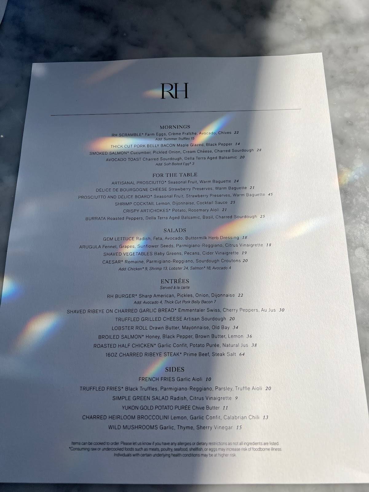 Menu at RH Rooftop Restaurant Minneapolis, Edina