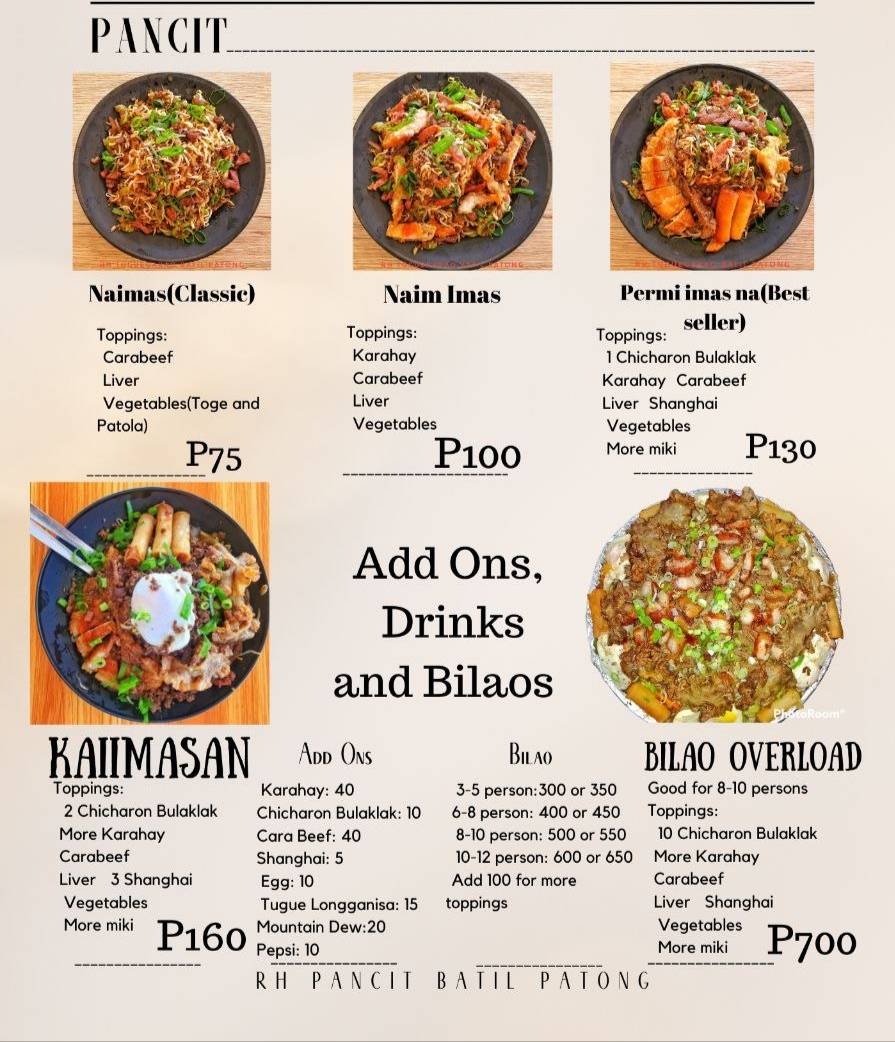 Menu at RH's Pancit Batil Patong - San Mateo, Isabela restaurant, San Mateo