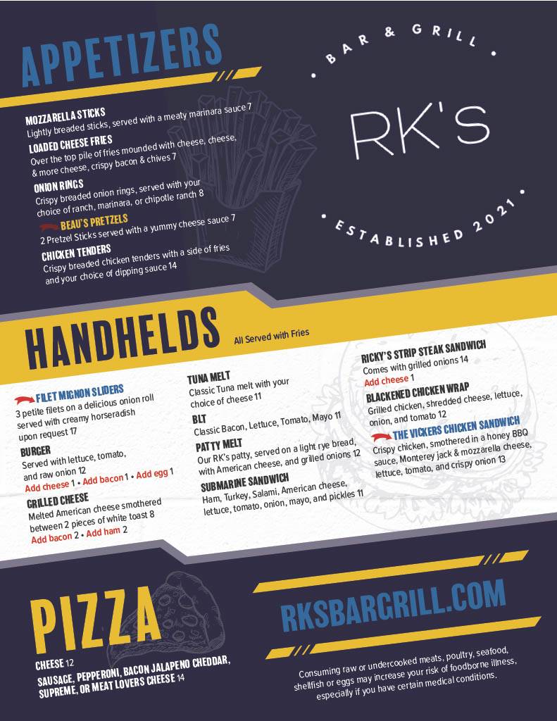 Menu at RK’s Bar & Grill, South Elgin