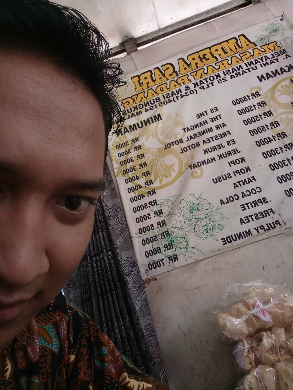 Menu at RM Padang Ampera Sari restaurant, Malang