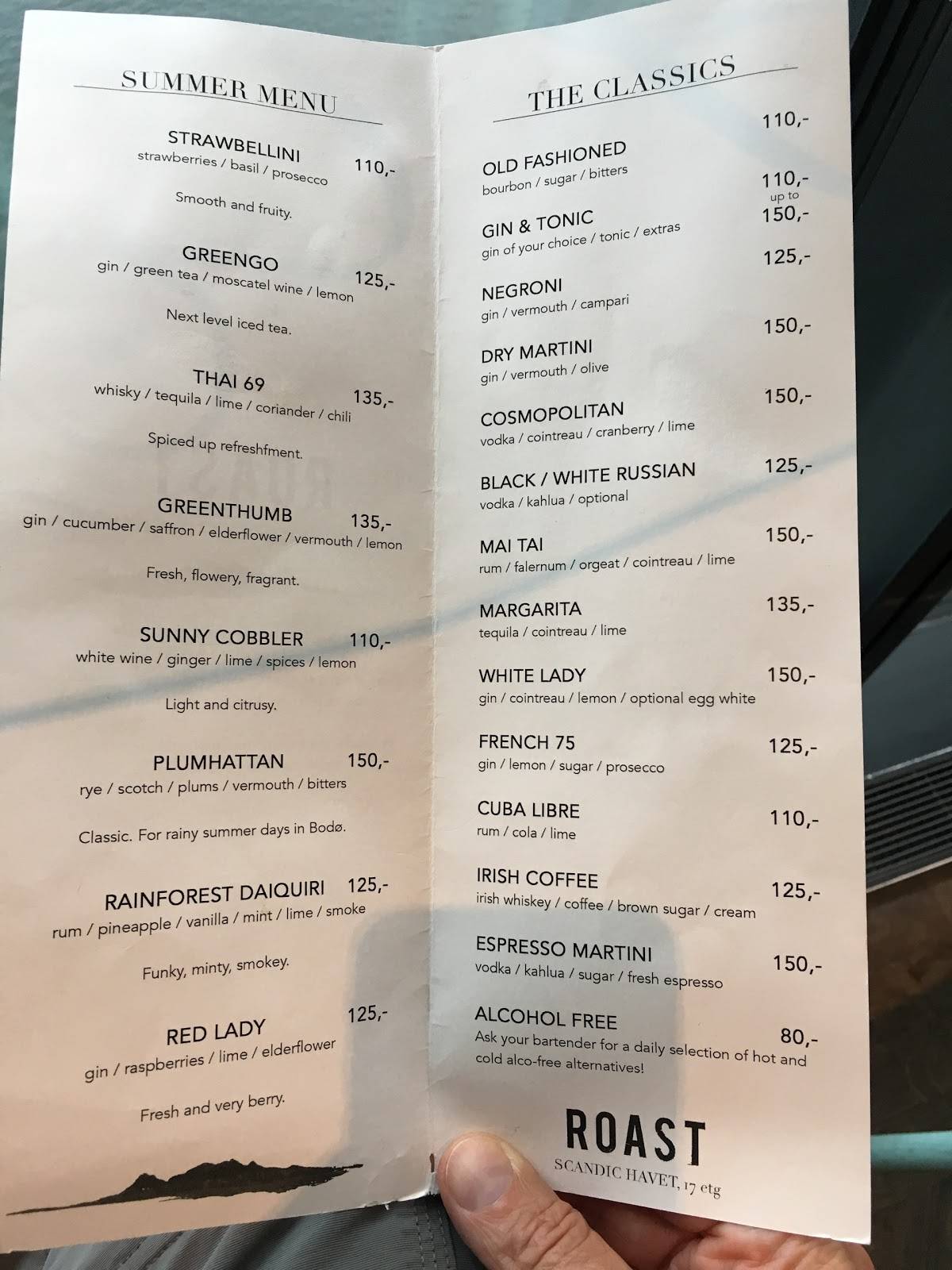 Menu at ROAST Restaurant & Bar, Bodø