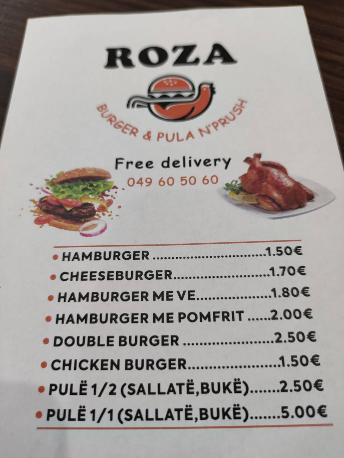 Speisekarte von ROZA Burger & Pula n'Prush restaurant, Priština