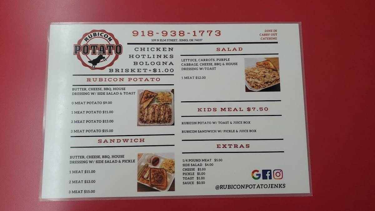 Menu at RUBICON POTATO JENKS BBQ, Jenks
