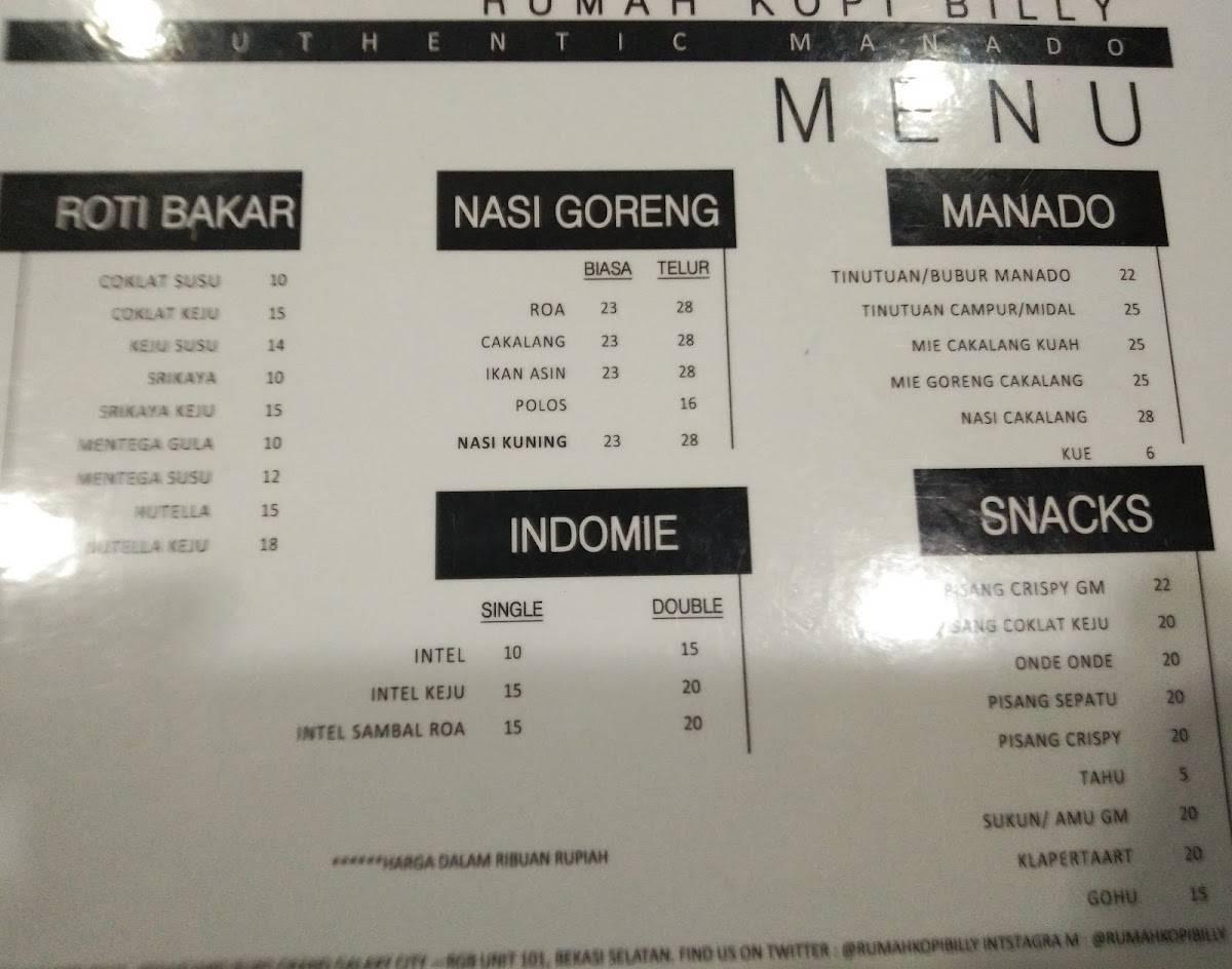 Carta de RUMAH KOPI BILLY, Yakarta Oriental, Jl. Matraman Raya No.130
