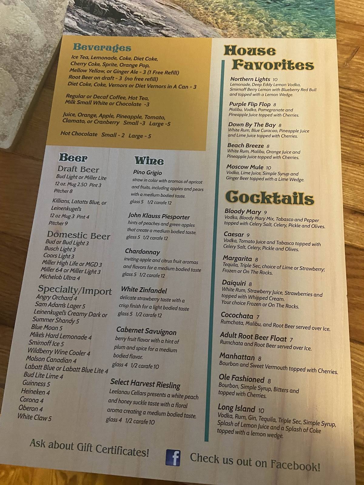 Menu at Raber Bay Bar & Restaurant, Goetzville