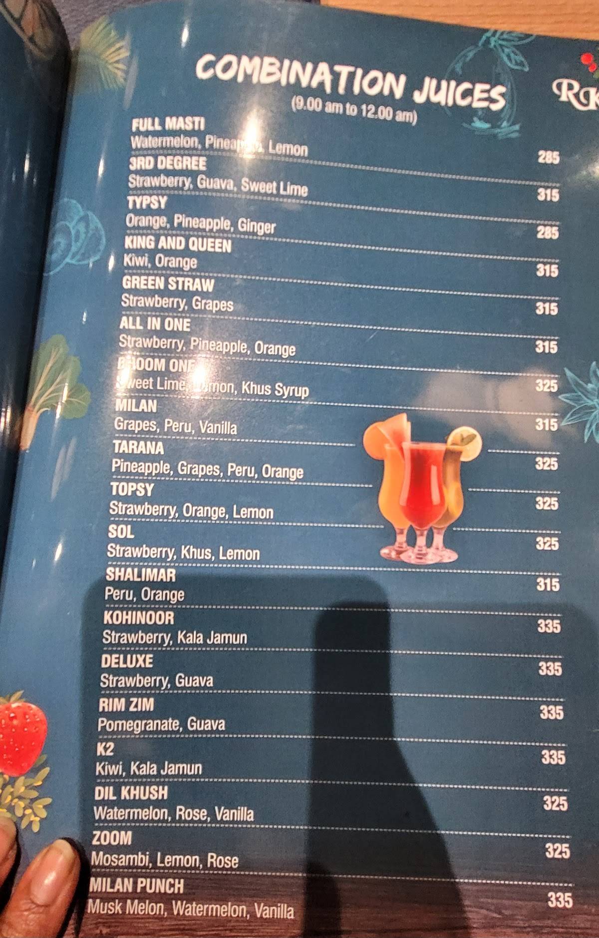 Menu at Radha Krishna, Matunga, Mumbai