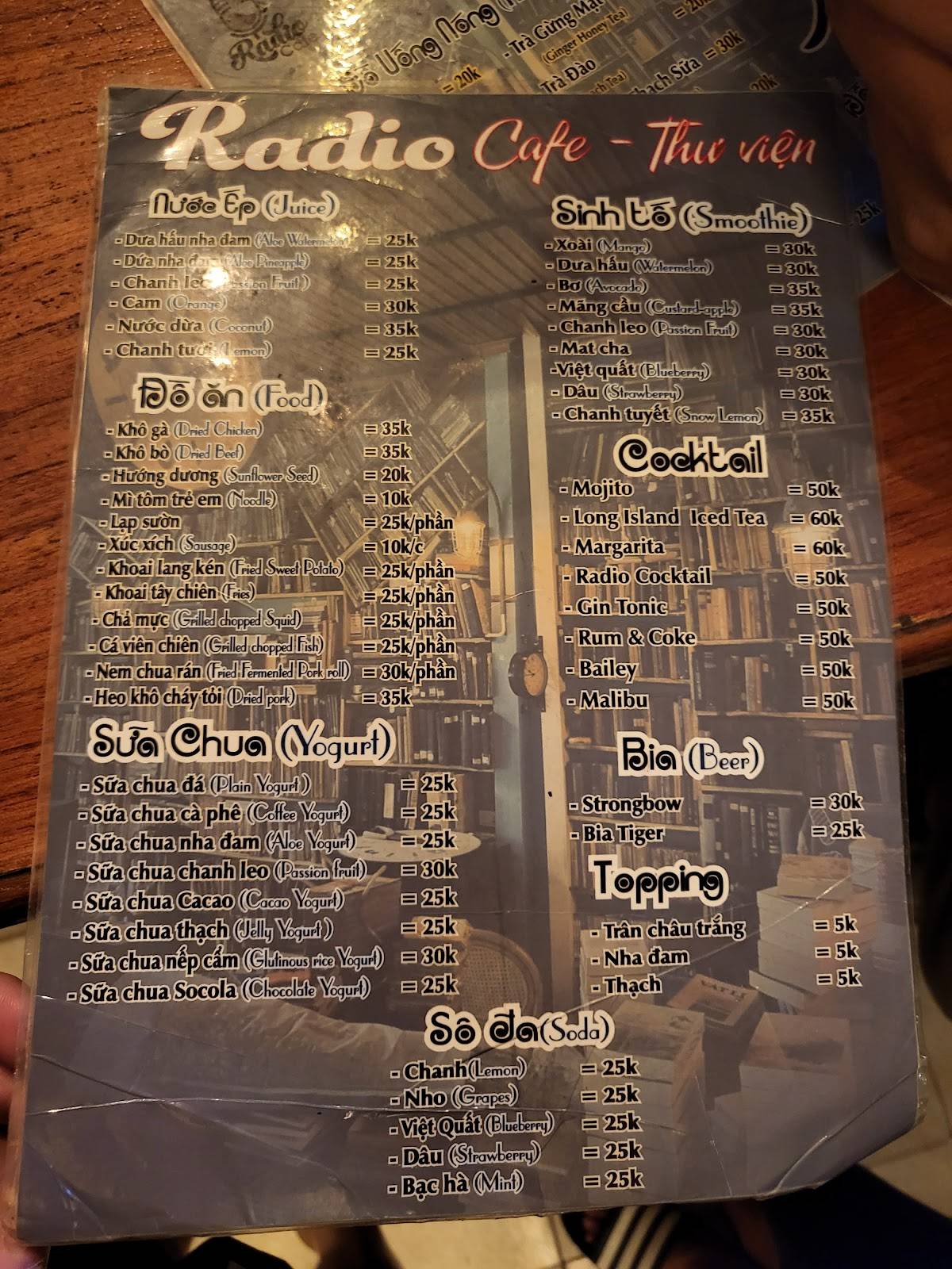 Menu at Radio cafe Thư viện, Việt Trì
