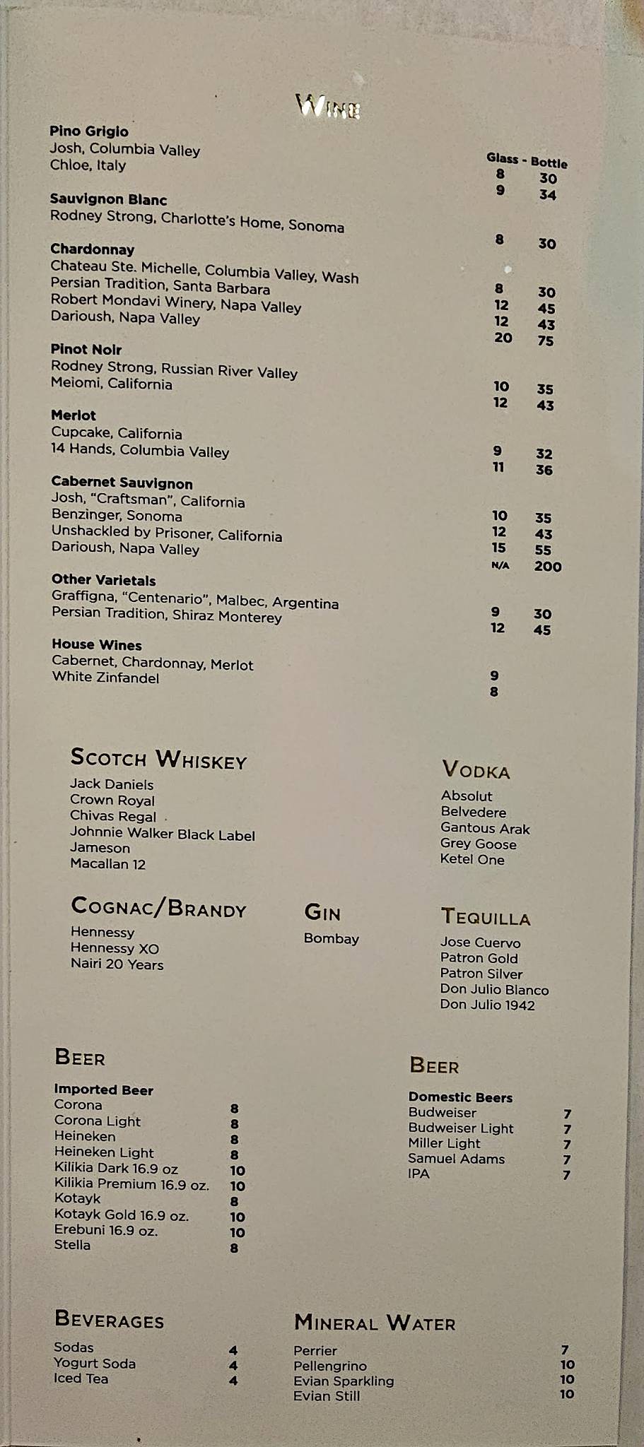 Menu at Raffi's Place restaurant, Glendale