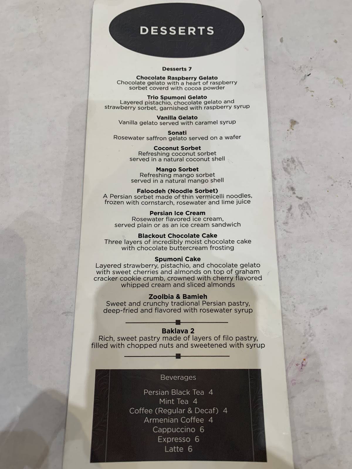 Menu at Raffi's Place restaurant, Glendale