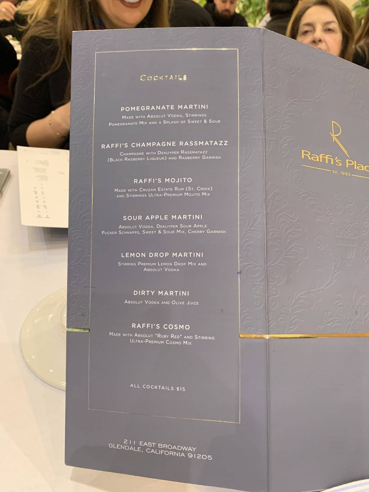 Menu at Raffi's Place restaurant, Glendale