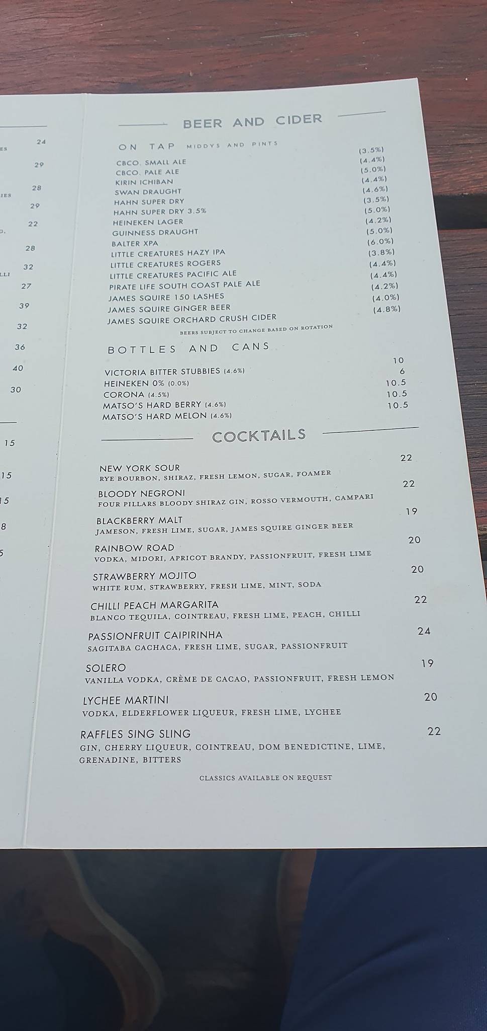 Menu at Raffles Hotel pub & bar, Applecross, 70-72 Canning Beach Rd