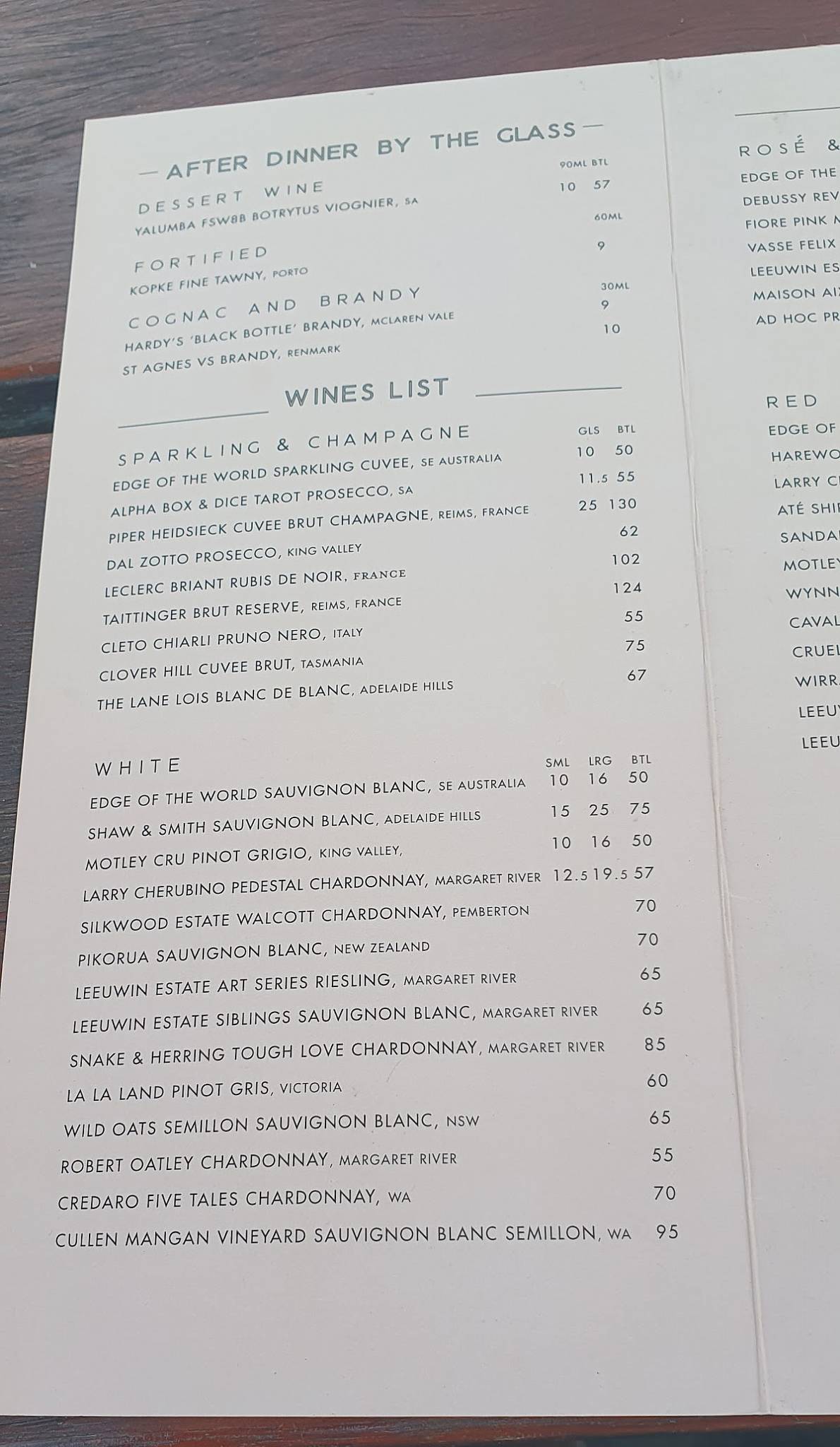 Menu at Raffles Hotel pub & bar, Applecross, 70-72 Canning Beach Rd
