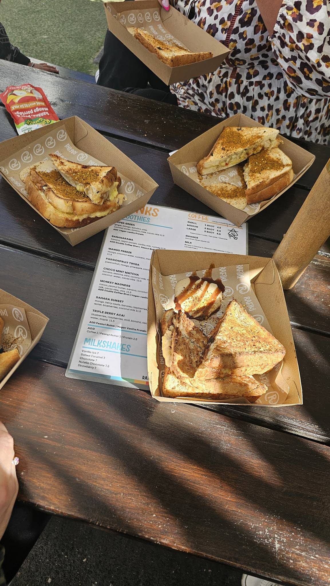 Menu at Rafiki cafe, Mermaid Beach