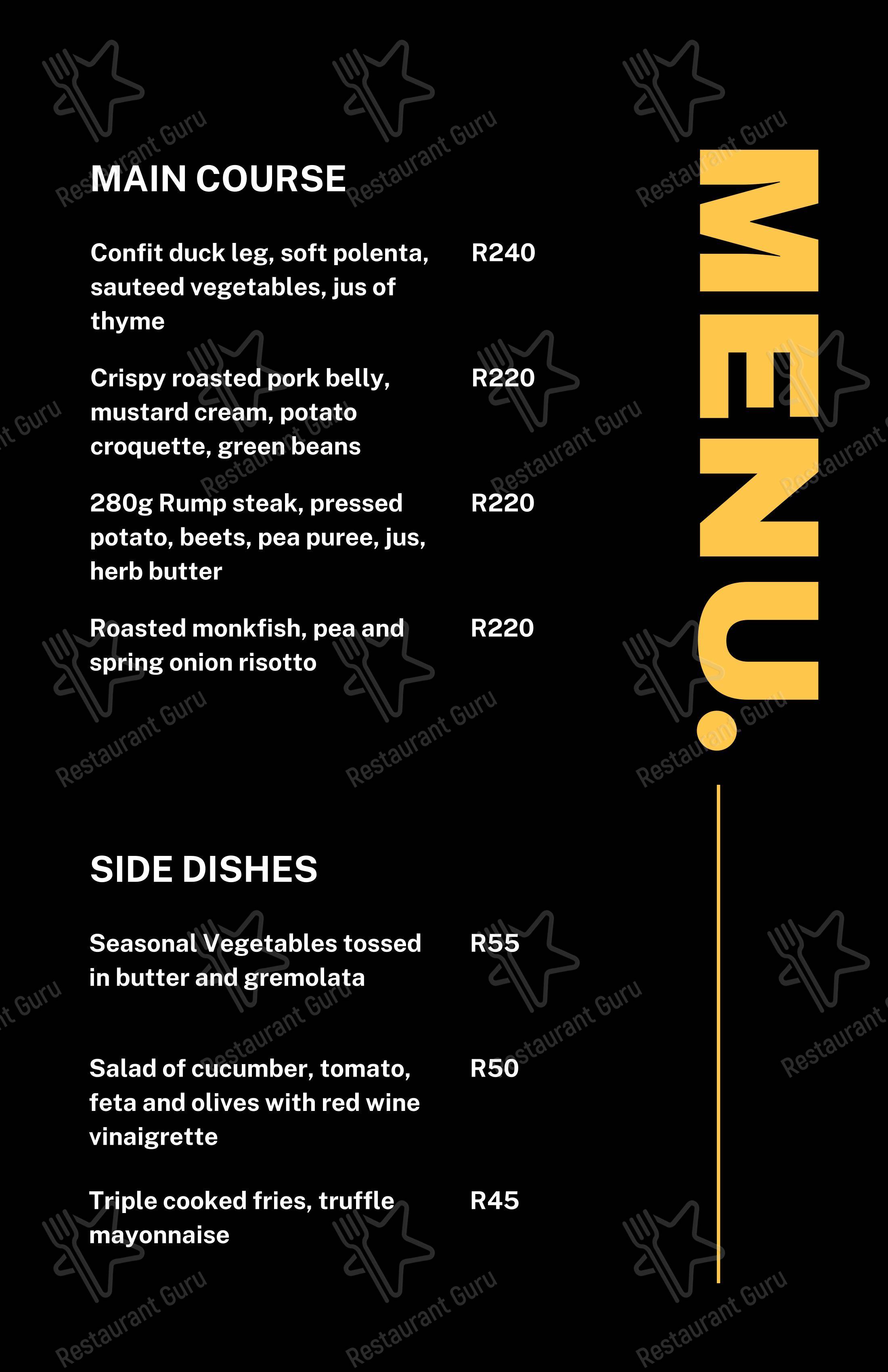 Menu at Ragazzi Restaurant, Robertson