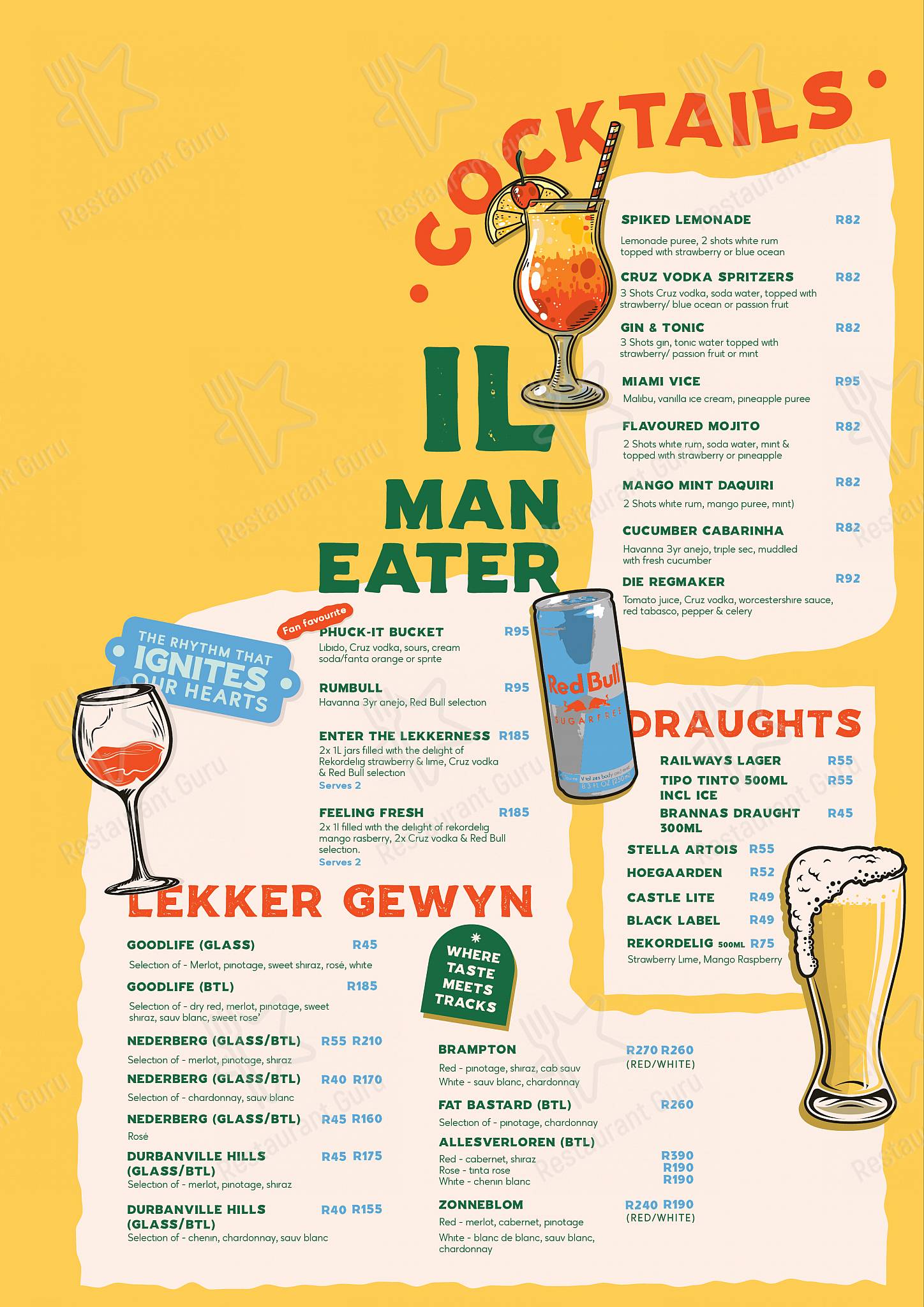 Menu at Railways Cafe, Pretoria