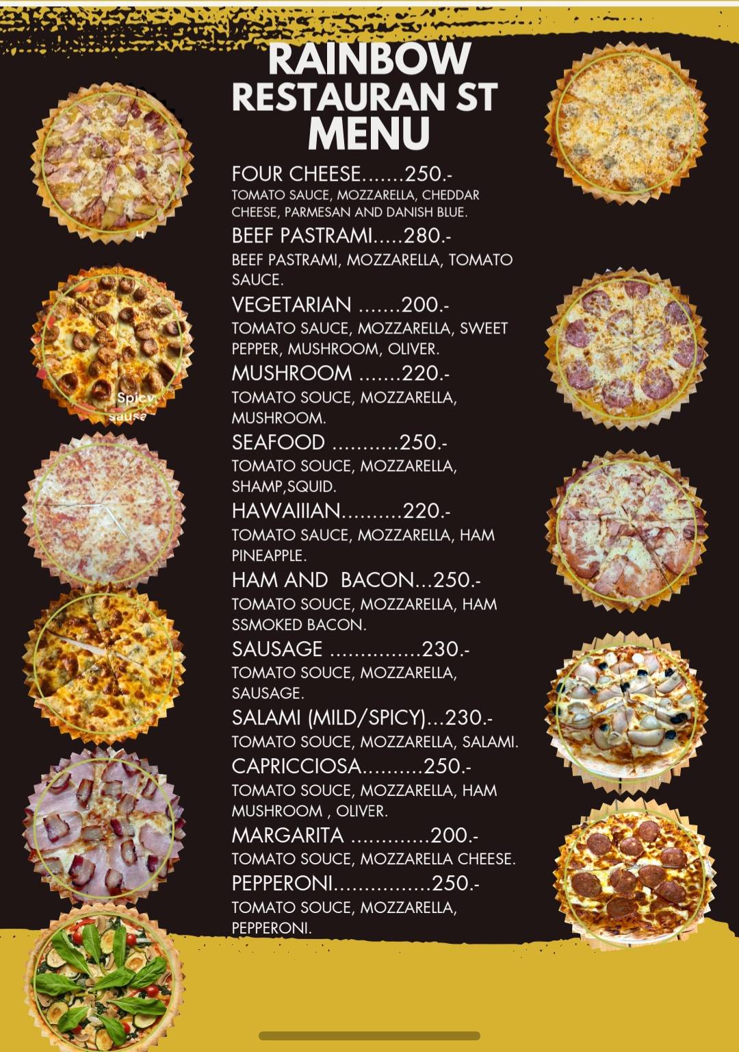 Menu at Rainbow Restaurant, Hua Hin