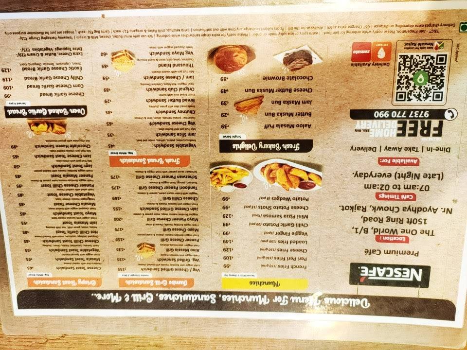 Menu at Nescafé, Rajkot, The One World