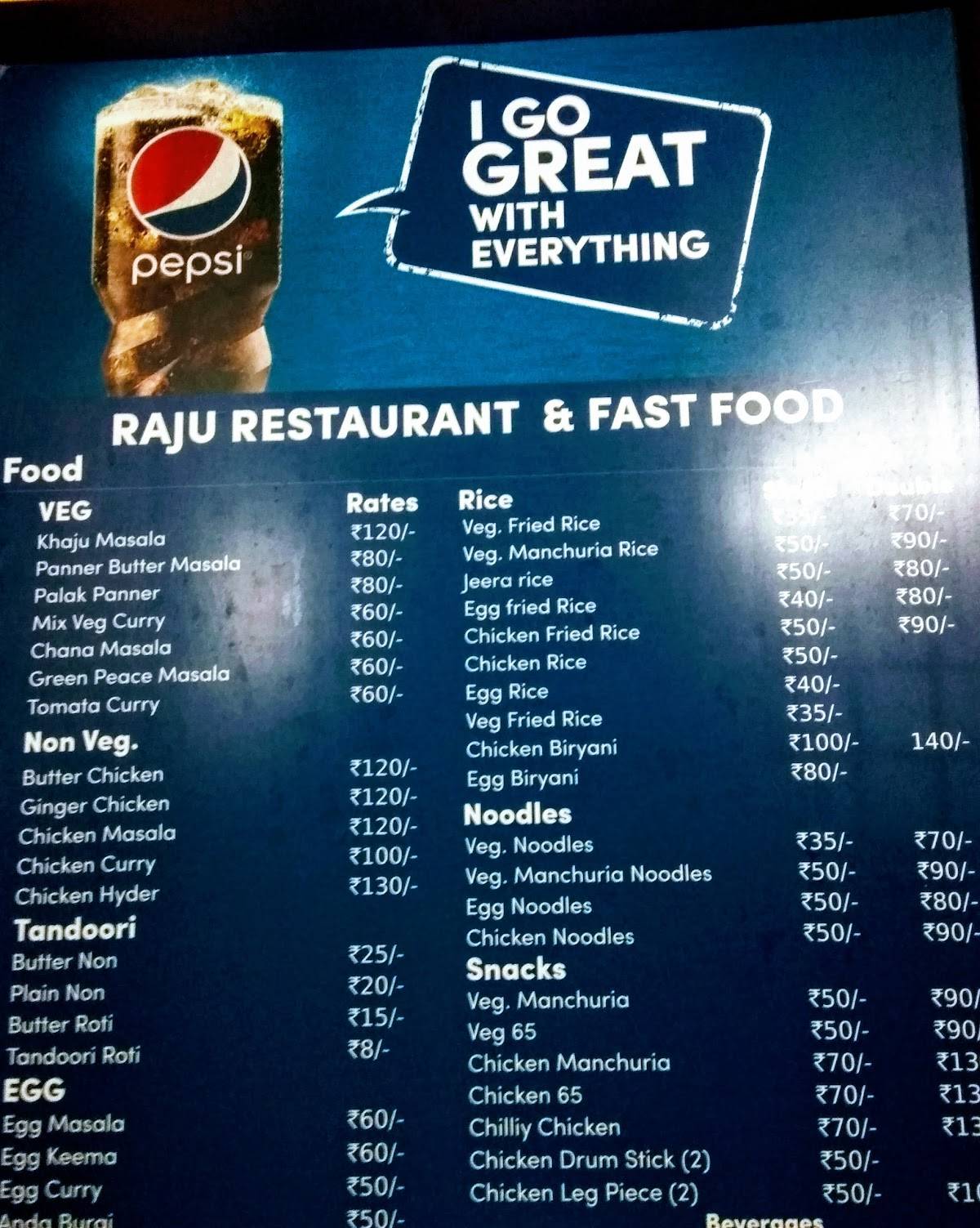 Menu at Raju Restaurant, Hyderabad, NH 7