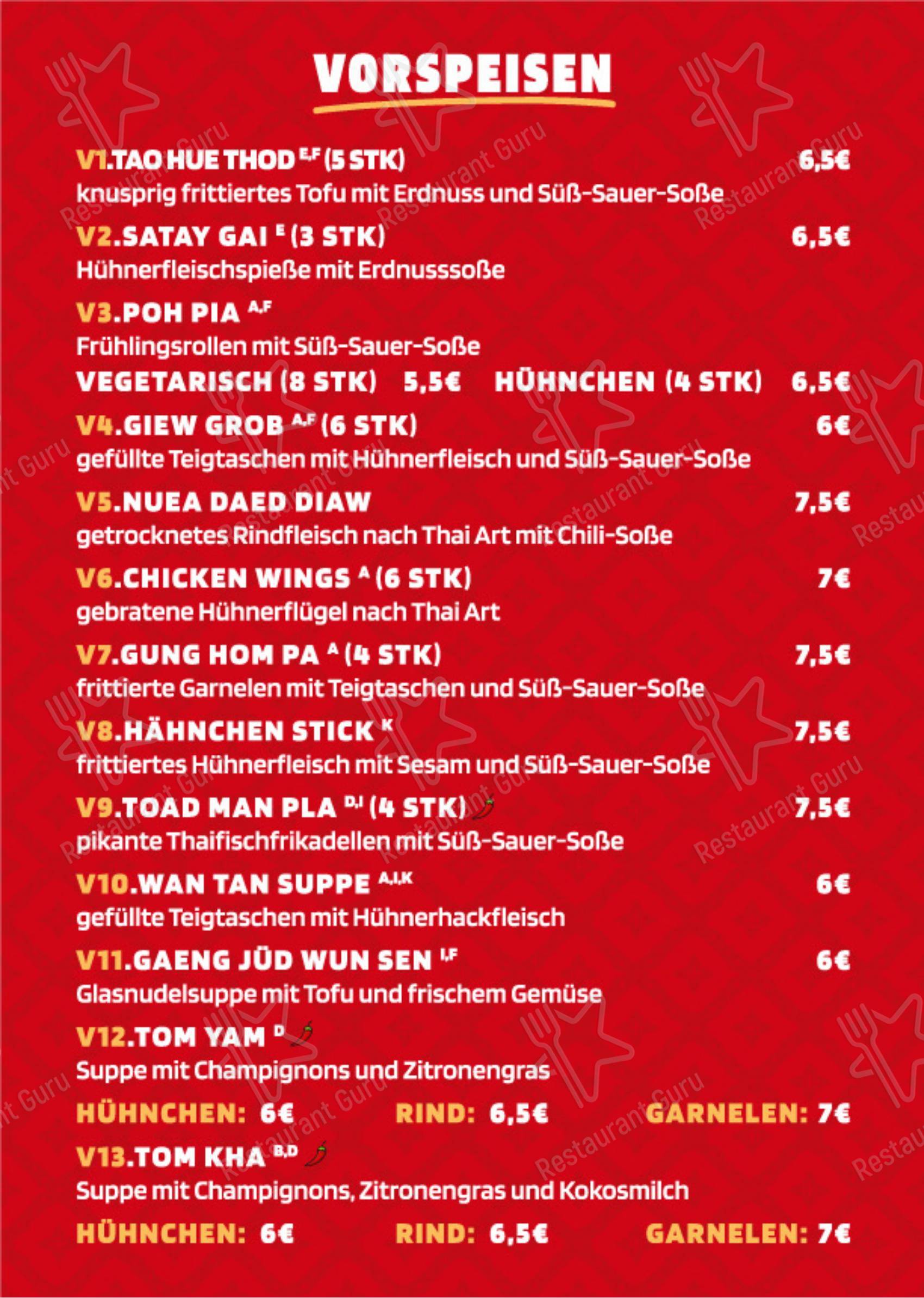 Speisekarte von Raks Thai Originales Thairestaurant, Bad Vilbel