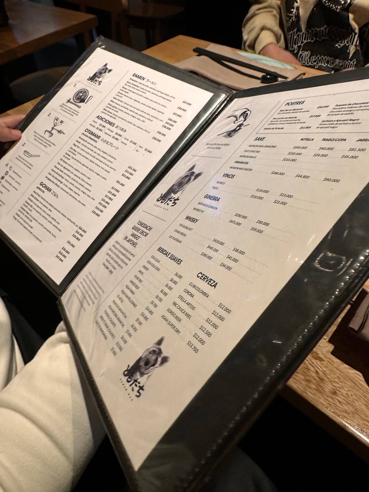 Carta de Ramen Bar Tomodachi, Bogotá