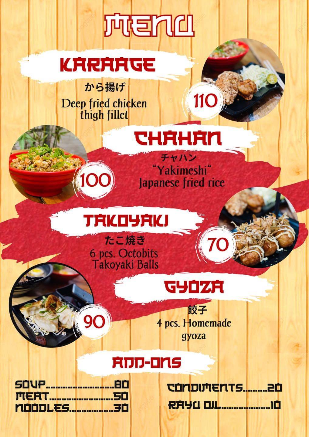Menu at Ramen Chan restaurant, Rosario