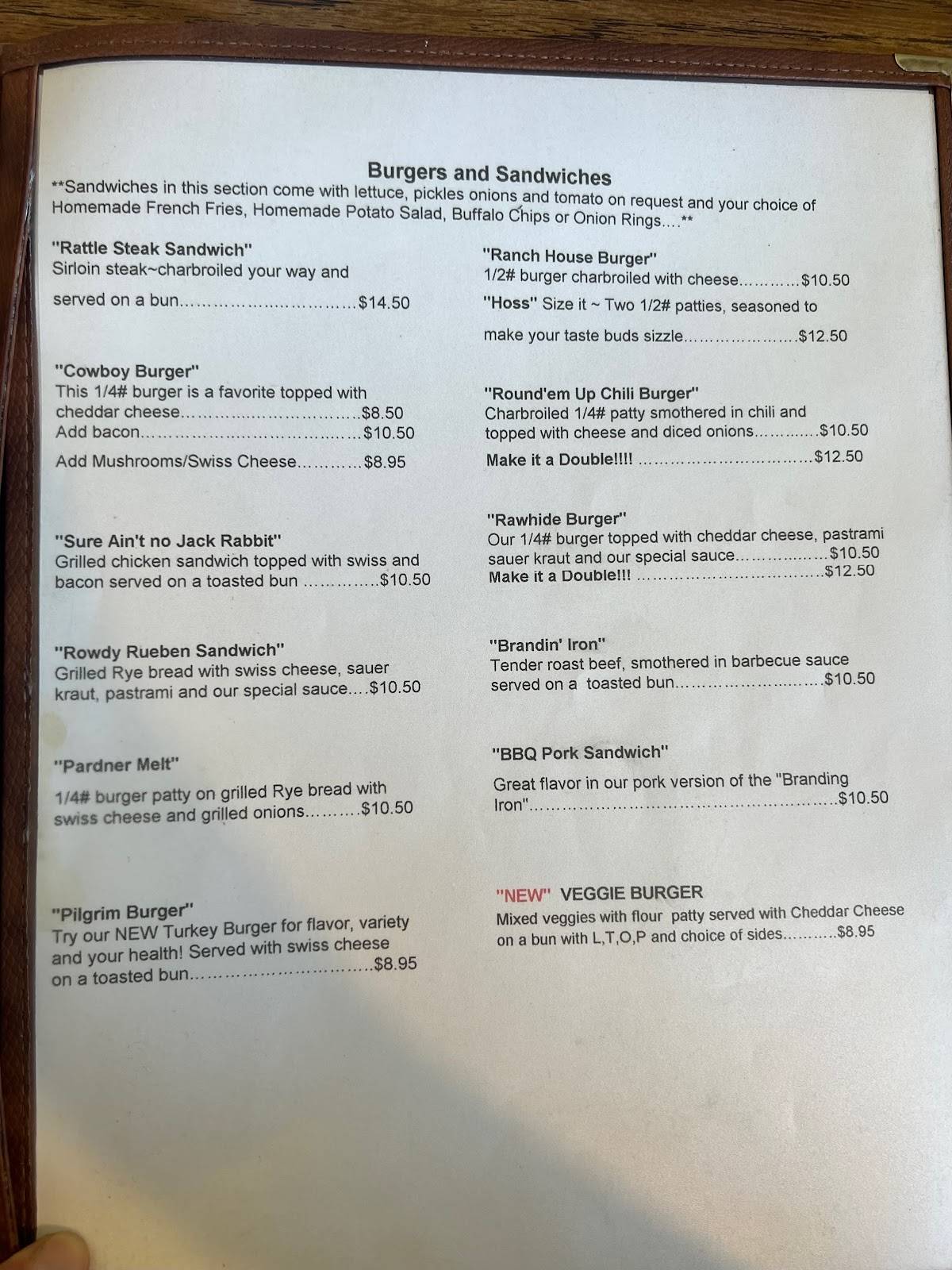 Menu at Ranch House Diner restaurant, Snowville
