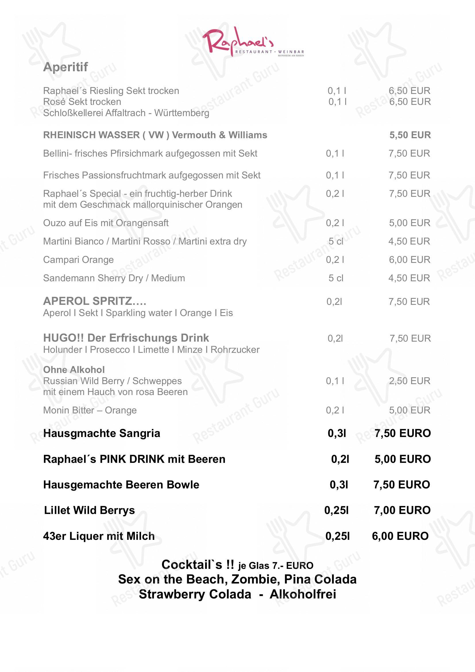 Speisekarte von Raphael's Restaurant, Monheim am Rhein