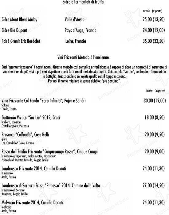 Menu at Ratanà restaurant, Milan, Via Gaetano de Castillia
