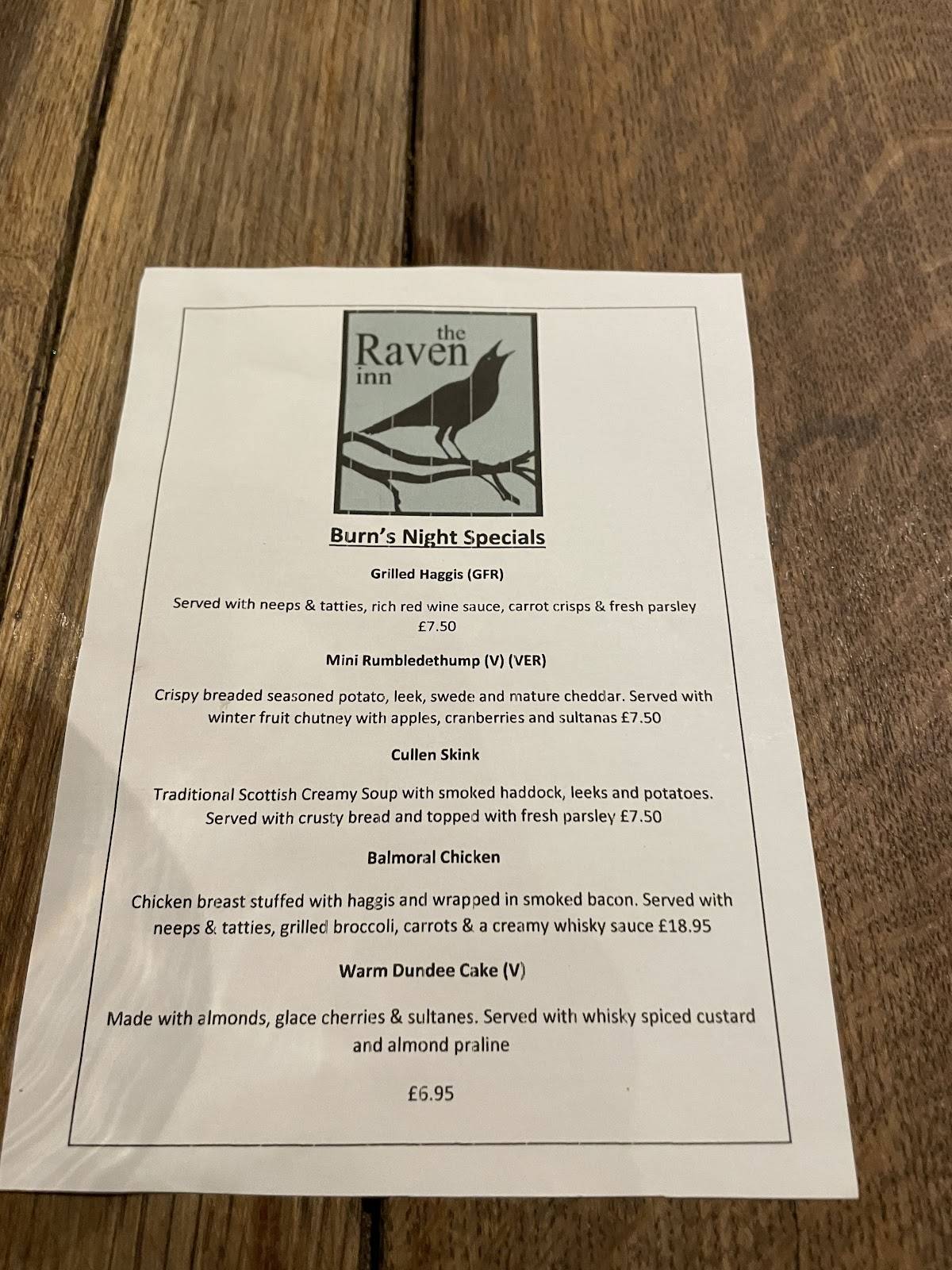 Menu at Raven Inn pub & bar, Welshpool, Raven Square