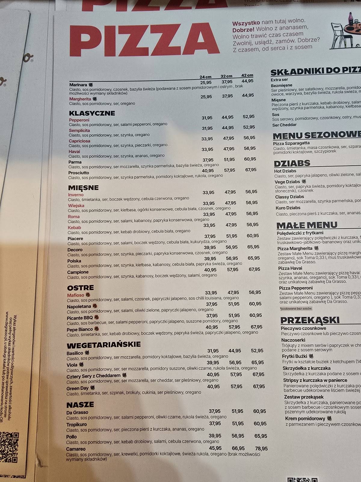 Menu at Da Grasso restaurant, Rawa Mazowiecka