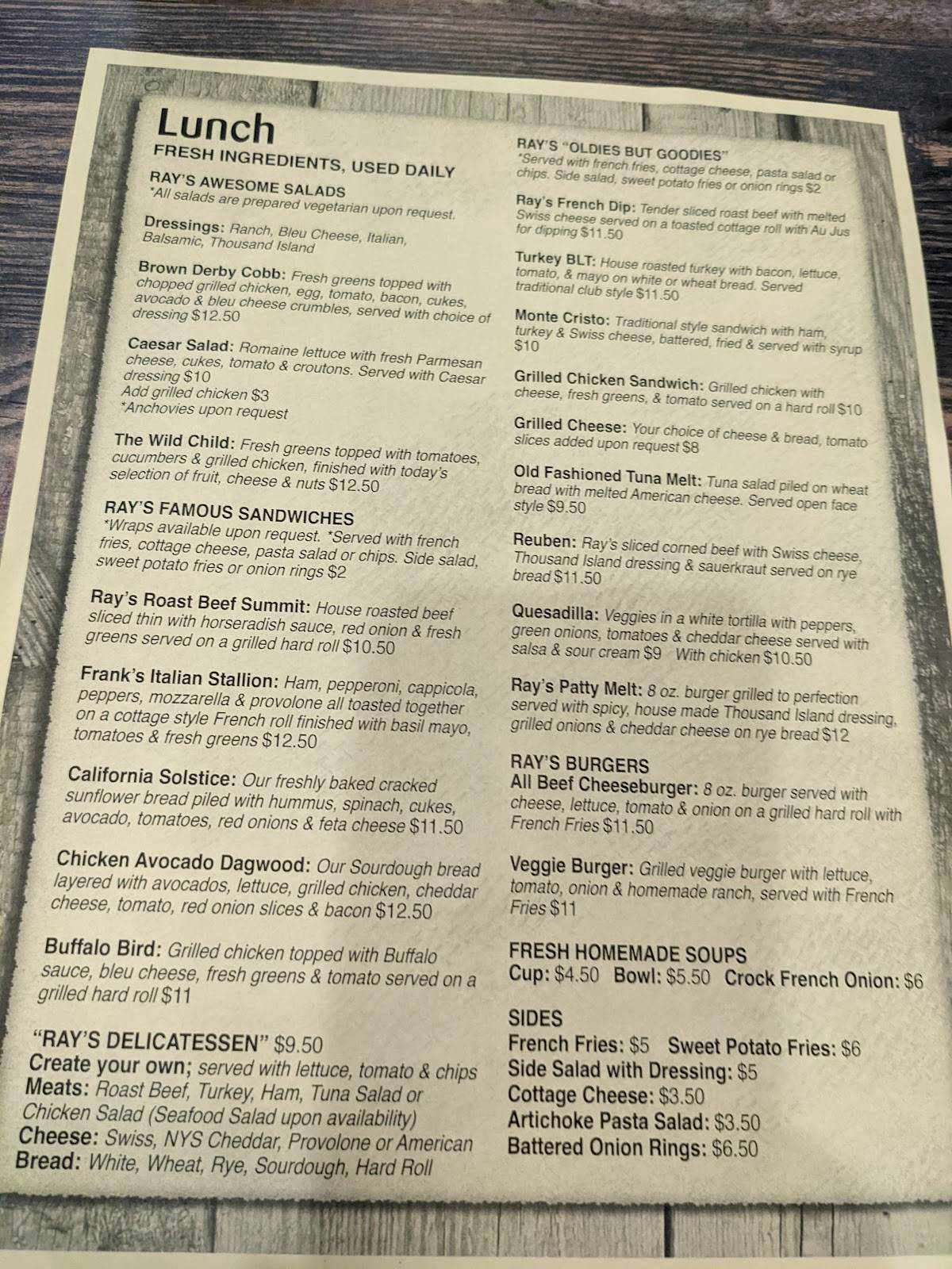 Menu at Ray's Restaurant, Canandaigua