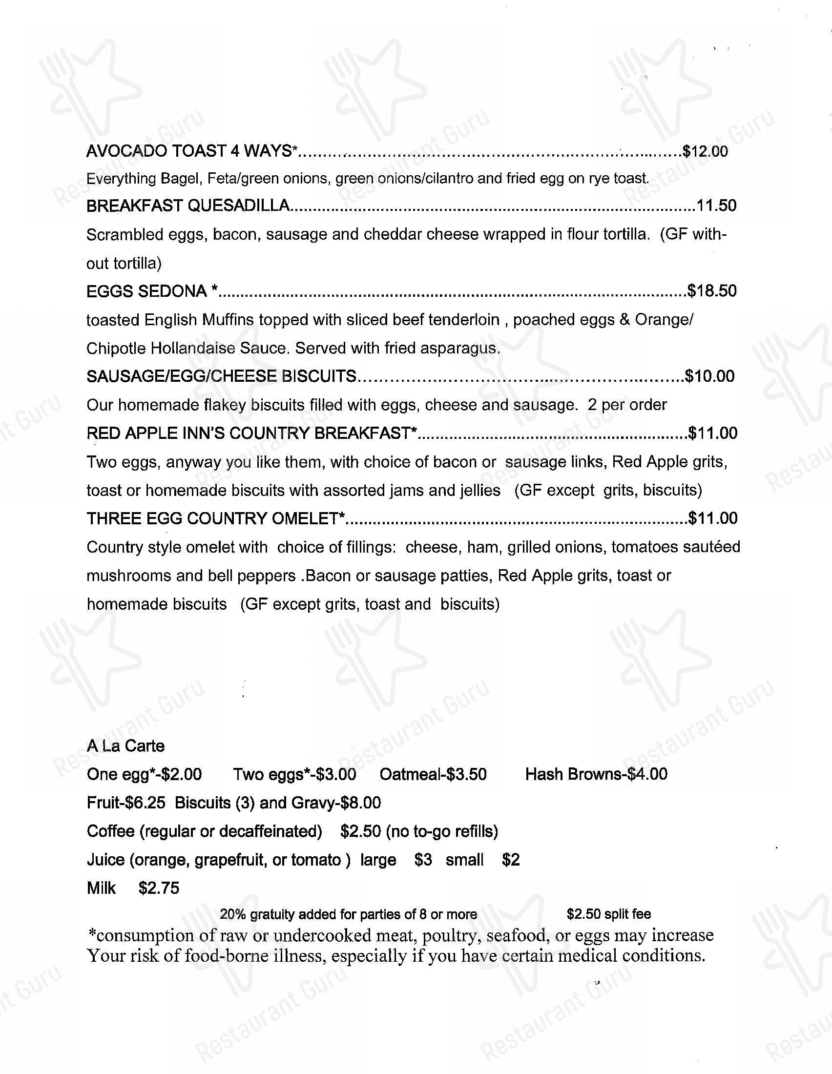 Menu at Red Apple Inn restaurant, Heber Springs
