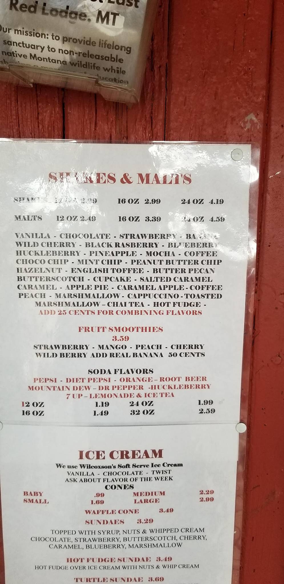 Menu at Red Box Car restaurant, Red Lodge