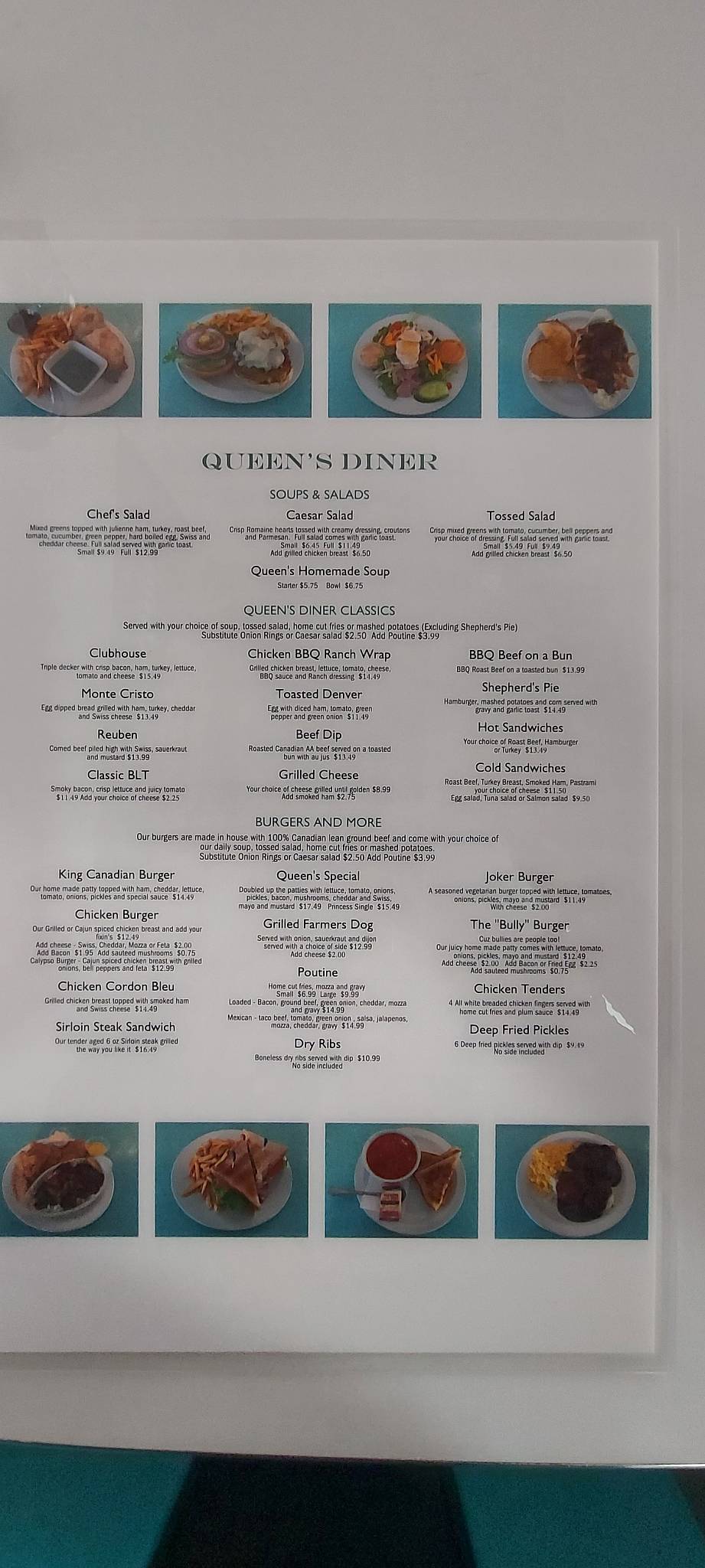 Menu at Queen's Diner restaurant, Red Deer