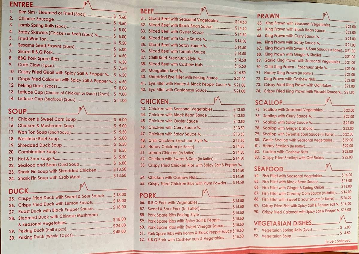 Menu at Red House Asian Kitchen restaurant, Scoresby