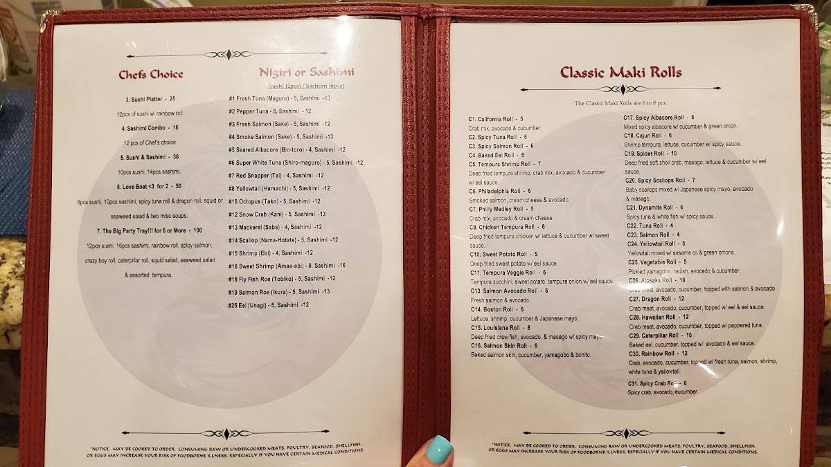 Menu at Red Moon restaurant, Tahlequah