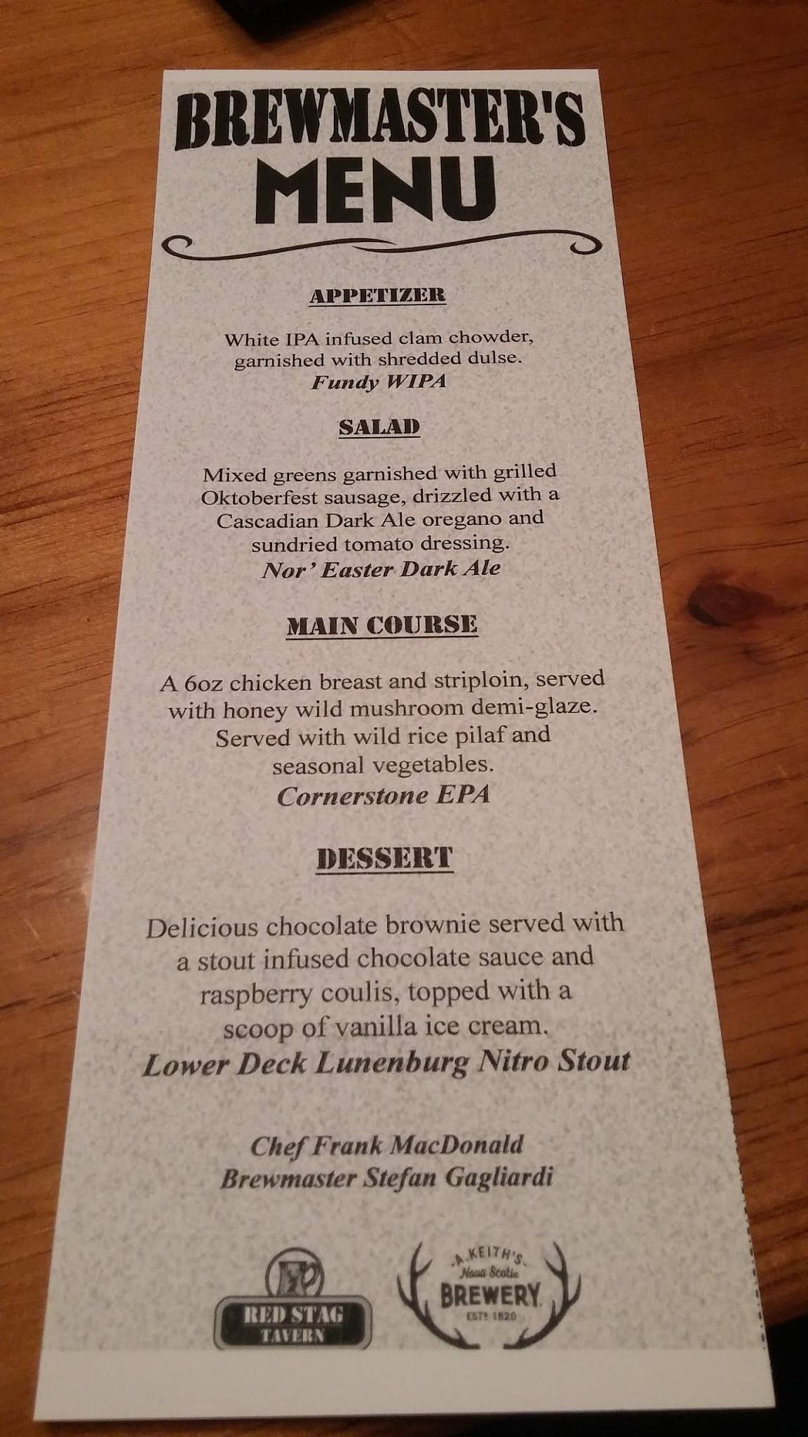 Menu at Red Stag Tavern pub & bar, Halifax