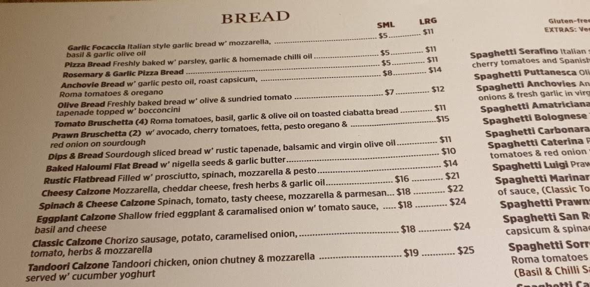 Menu at The Rustic Olive restaurant, Redcliffe
