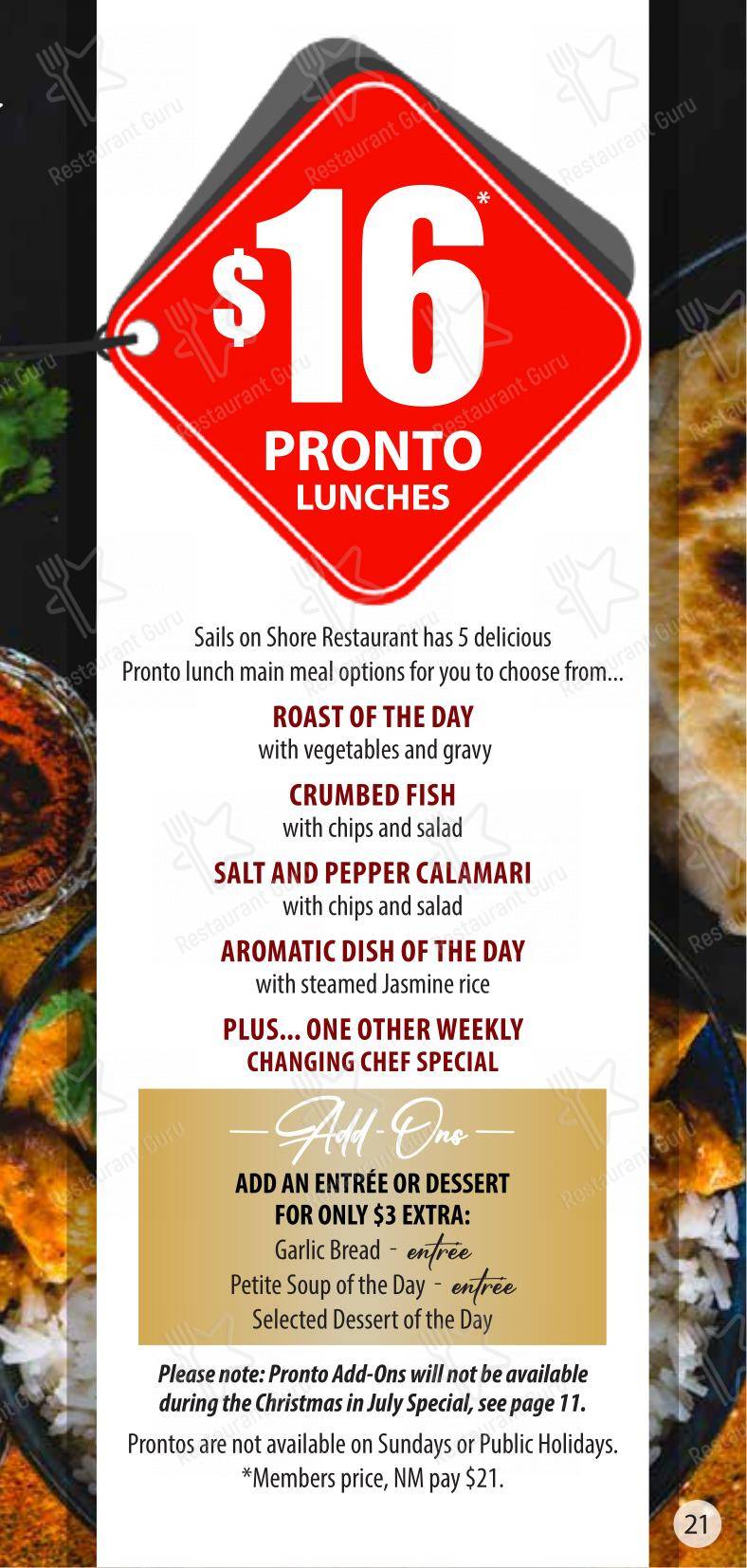 Menu at Redlands RSL club, Cleveland