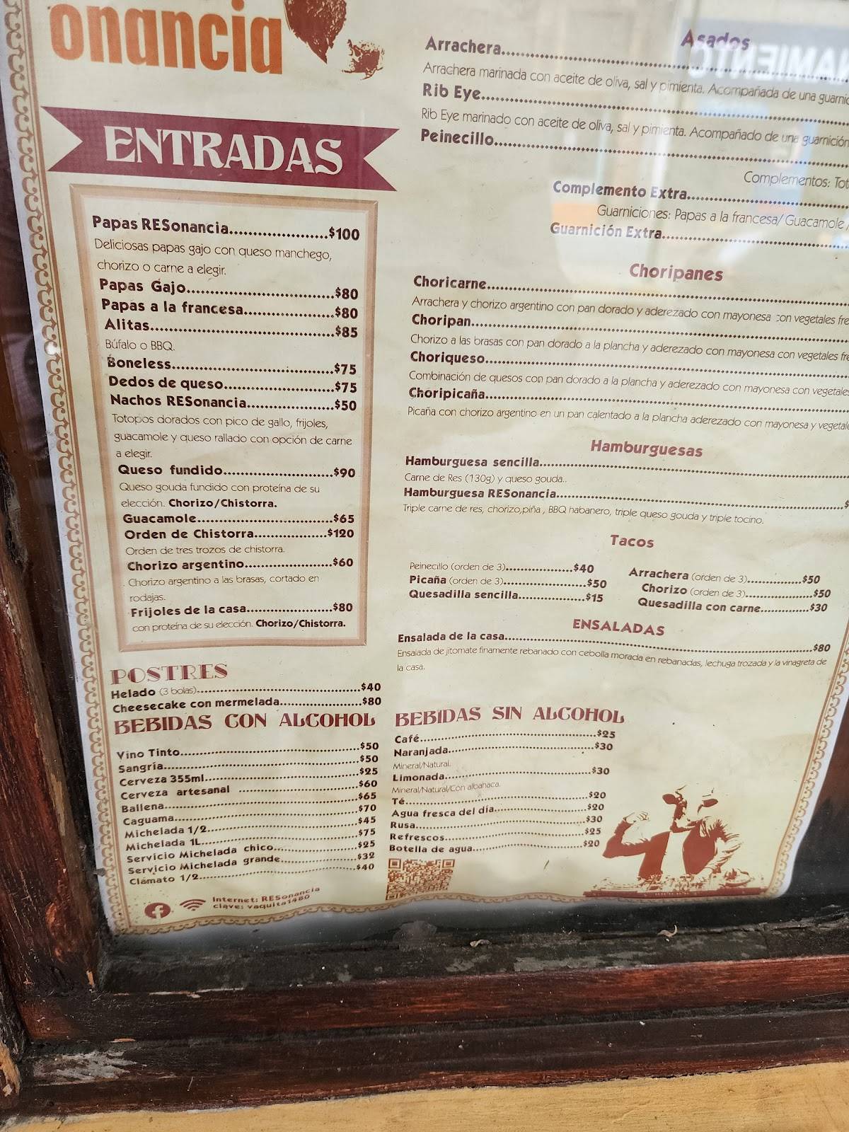 Menu at Resonancia pub & bar, Guadalajara