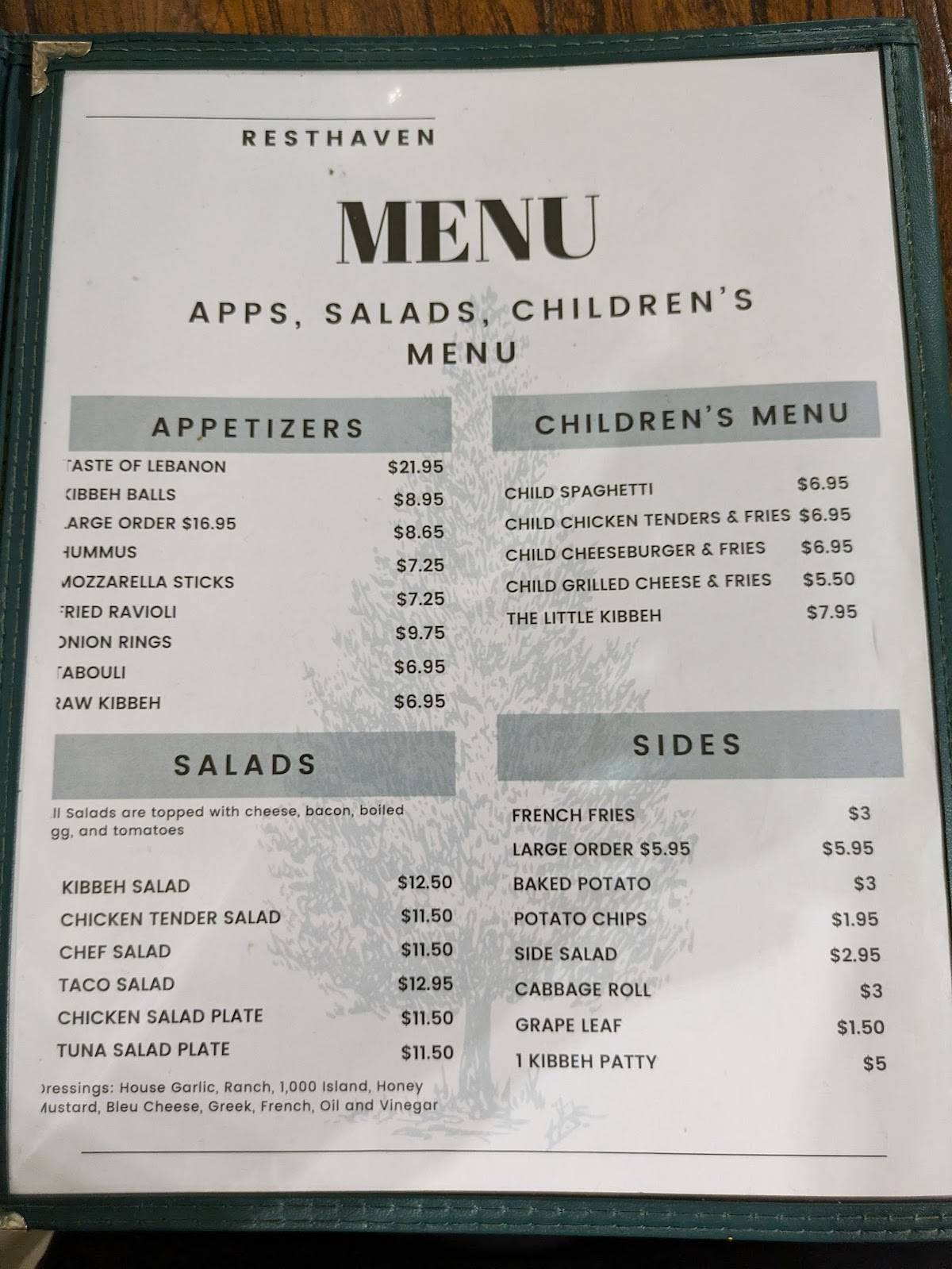 Menu at Rest Haven restaurant, Clarksdale