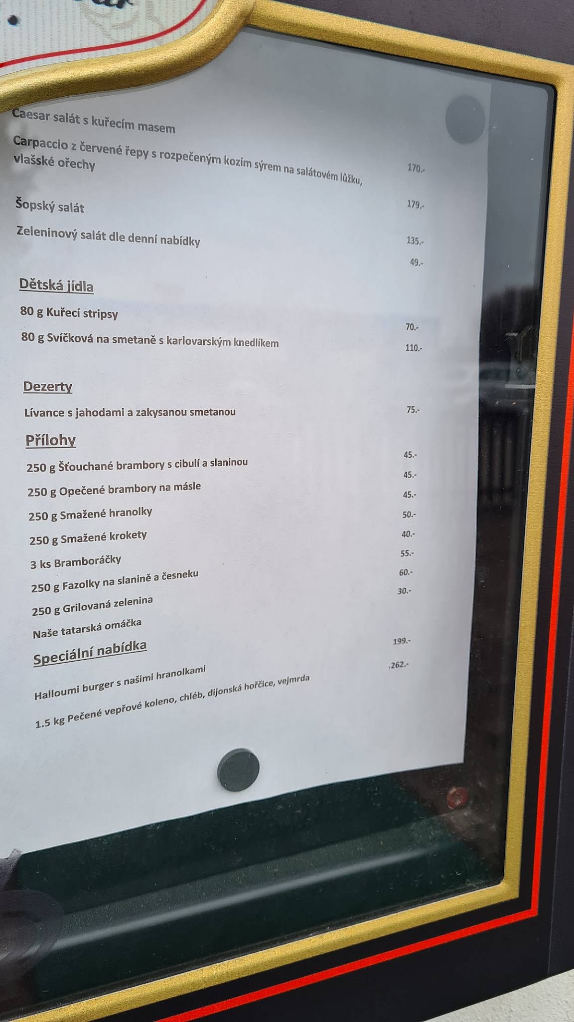 Menu at Restaurace Plné břicho restaurant, Chrášťany