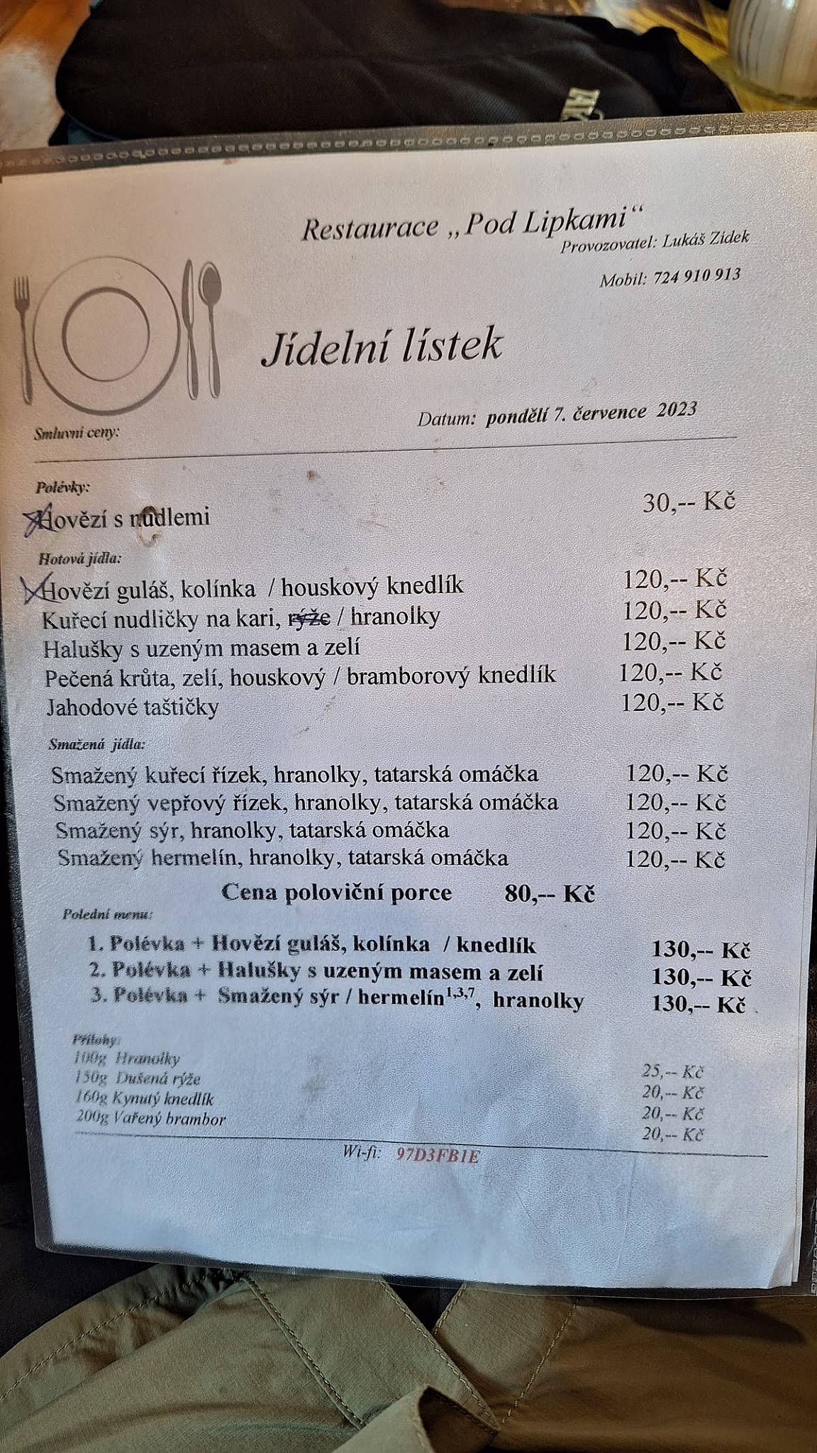 Menu at Restaurace Pod Lipkami restaurant, Nová Bystřice
